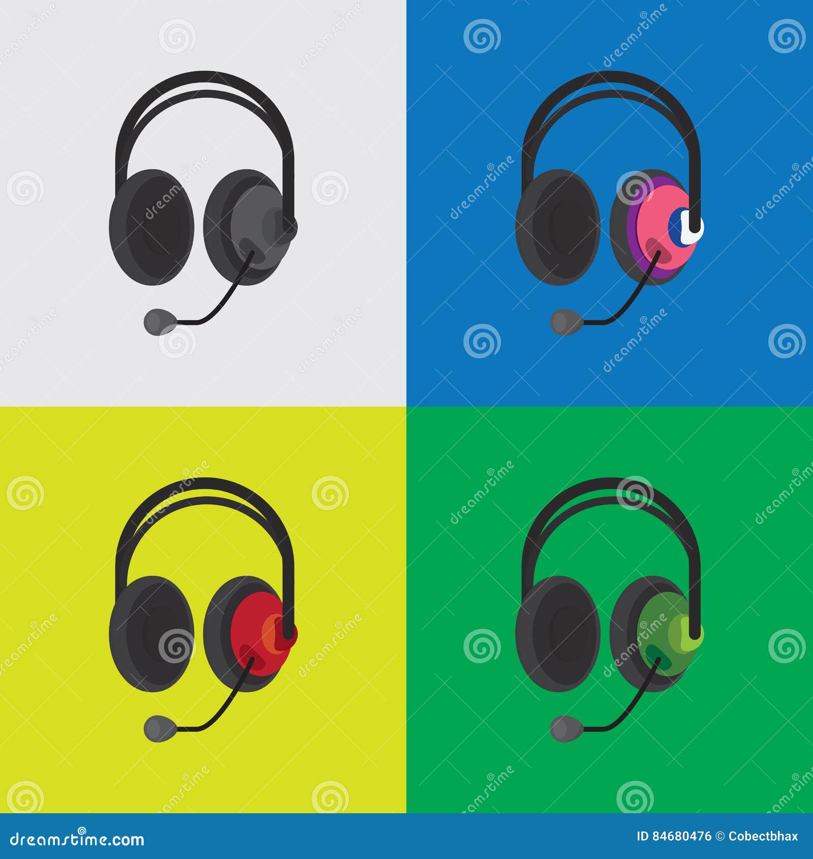 Vector Illustration of a Bright and Stylish Headset with Microphone ...