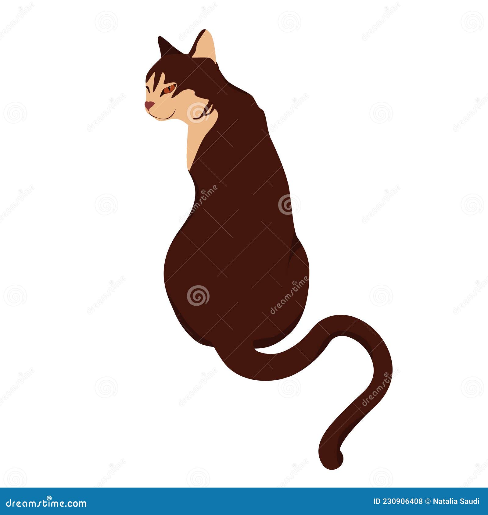 Vector Illustration of a Brown Cat, View from the Back. Stock Vector ...
