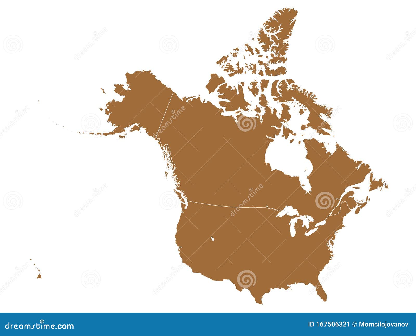 Brown Map of USA and Canada Stock Vector - Illustration of blue, gray ...