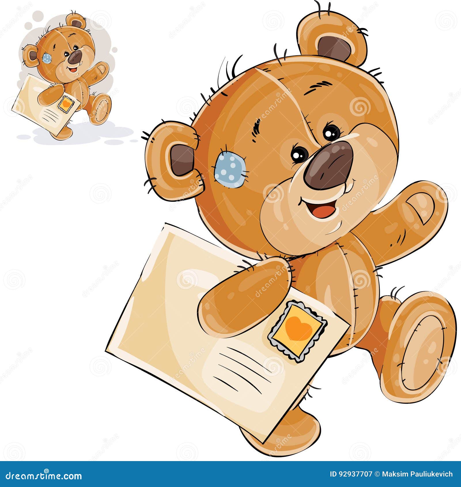 Vector Illustration of a Brown Teddy Bear Carries in Its Paw a Letter ...