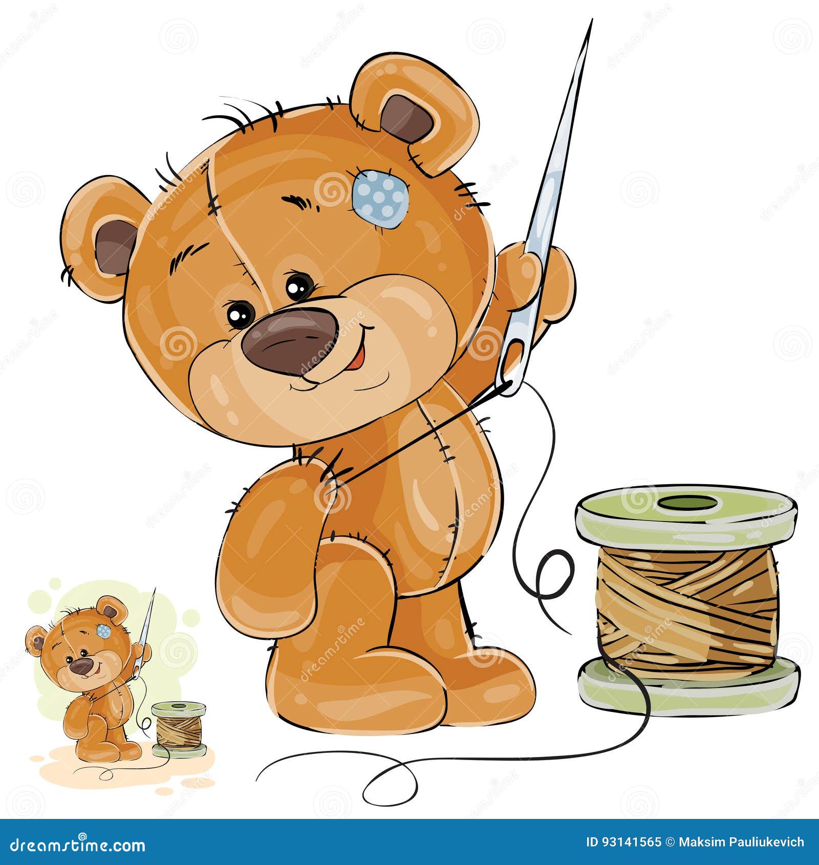 Vector Illustration of a Brown Teddy Bear Tailor Holding in His Paw ...
