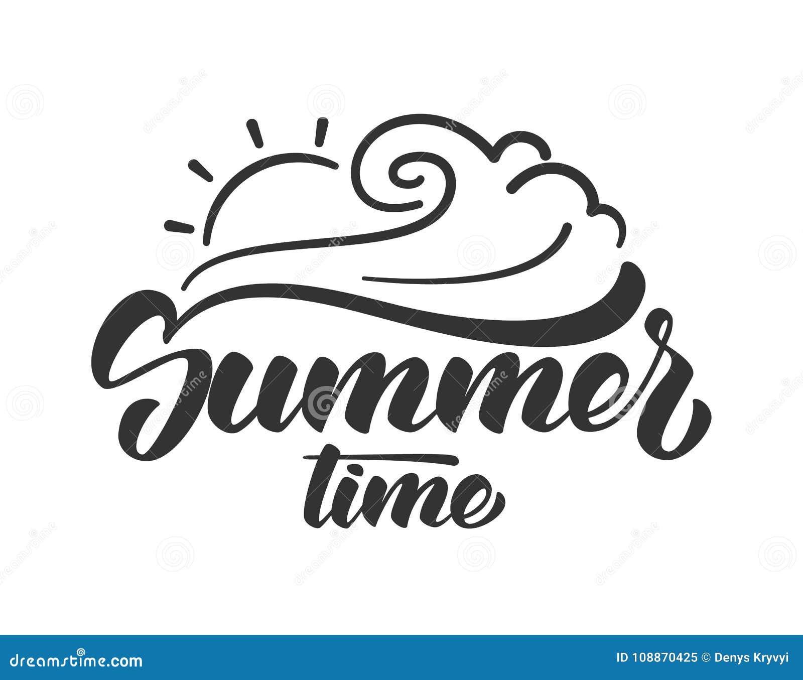 Brush Lettering Composition of Summer Time with Line Sun and Wave on ...
