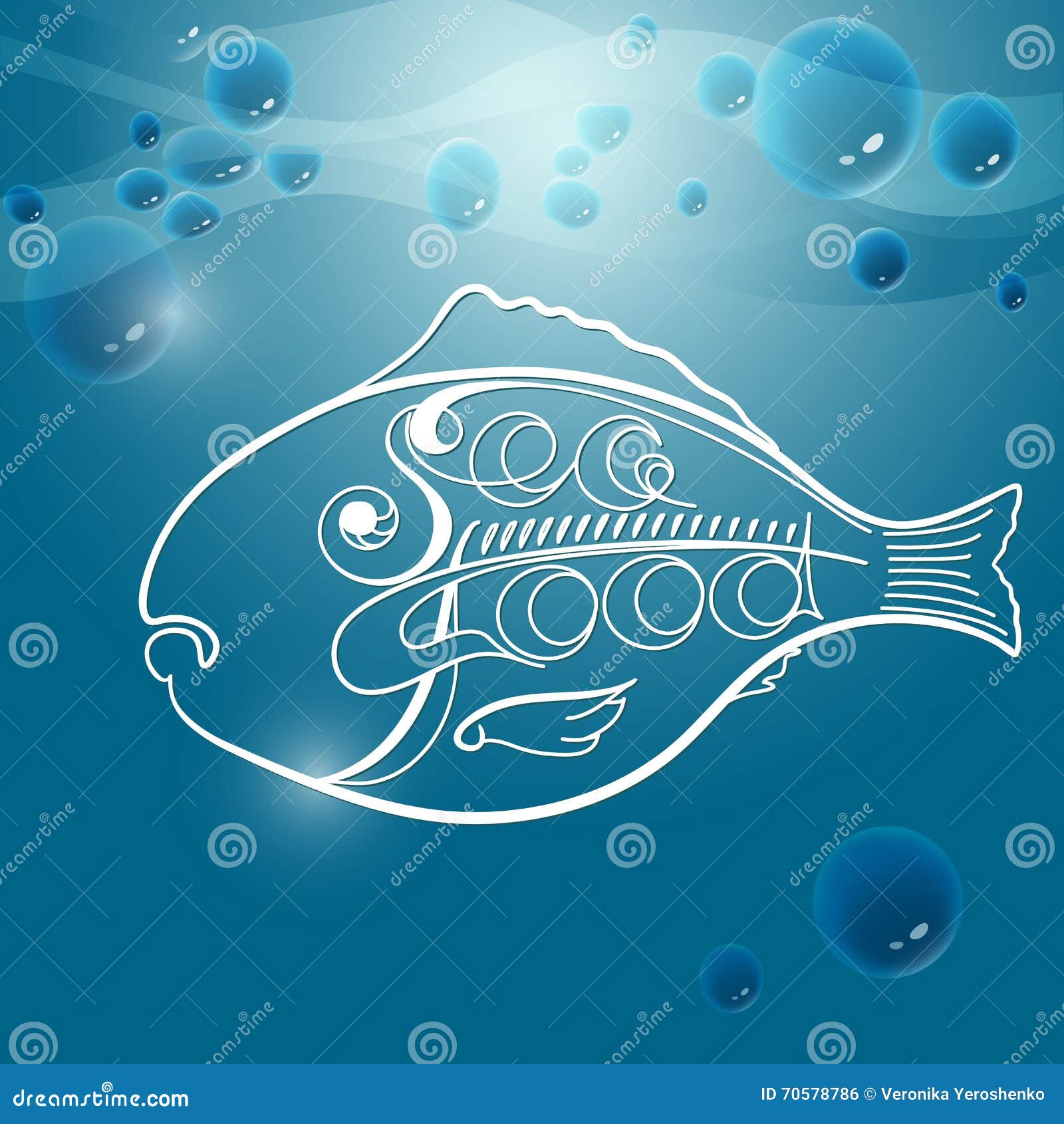 Vector Illustration with Bubbles, Fish and Handwritten Word Stock ...