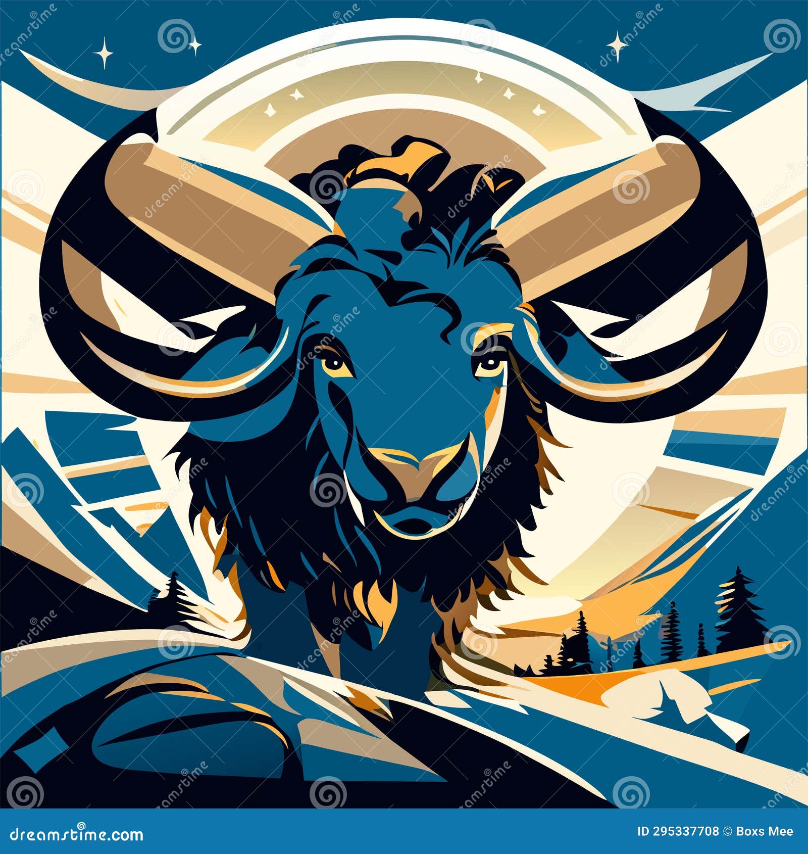 Vector Illustration of a Buffalo Head on the Background of the ...