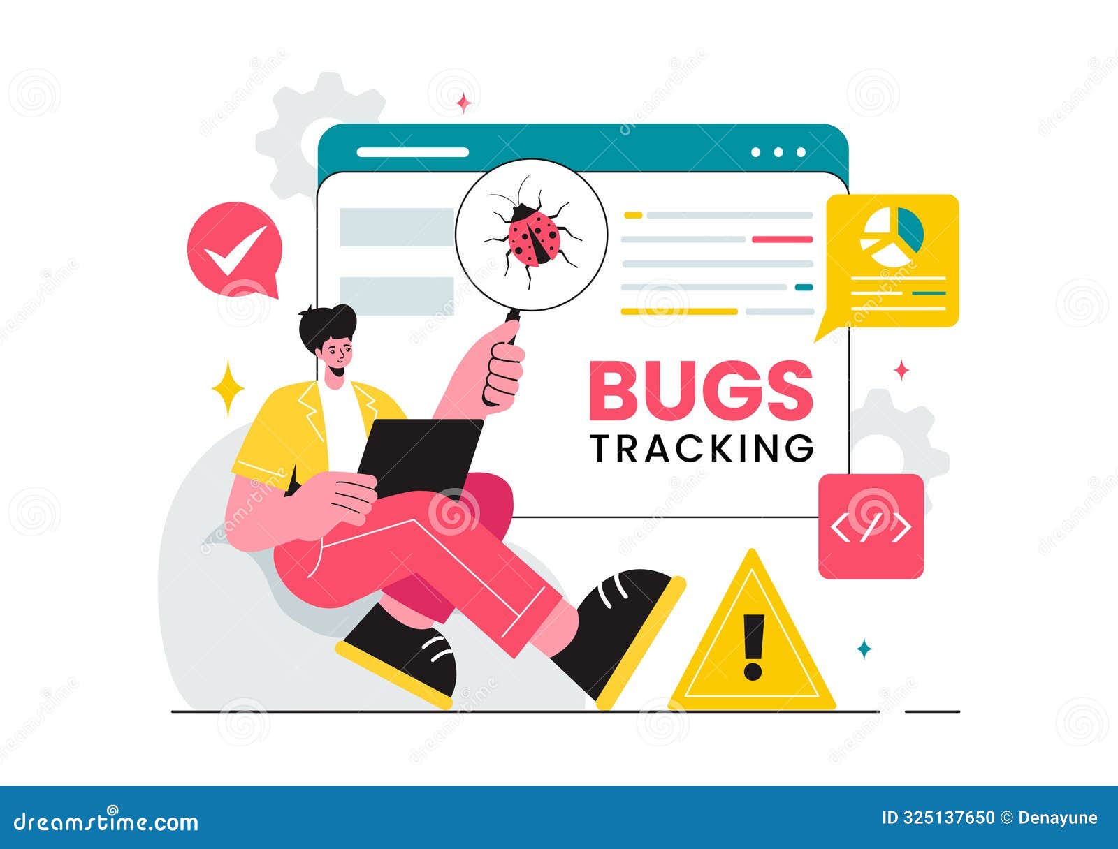 Vector Illustration of a Bug Tracking Tool with Mobile Phone Protection ...