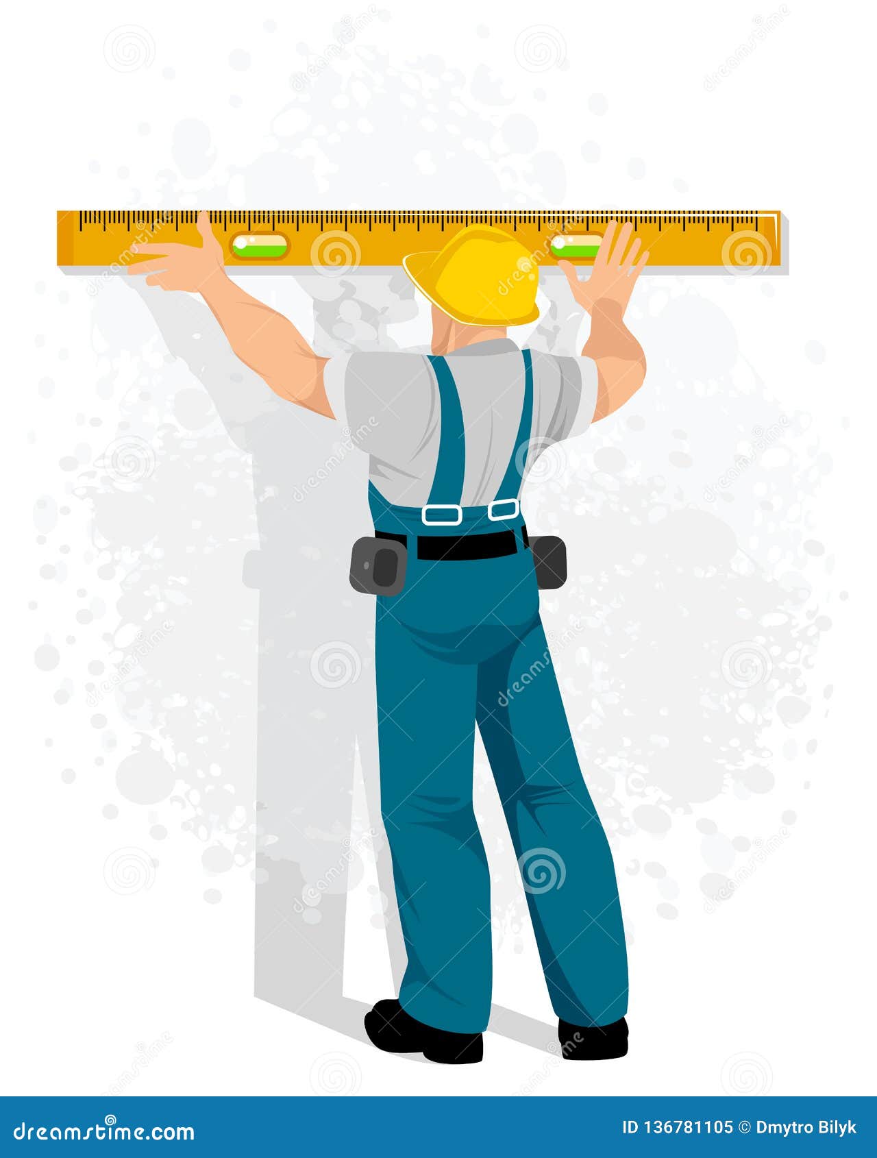 Builder with a level stock vector. Illustration of background - 136781105