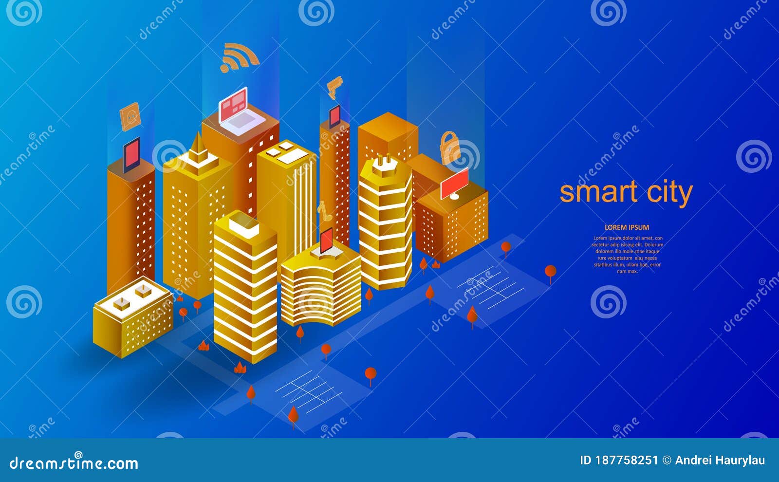 Vector Illustration of a Building with Elements of a Smart City ...