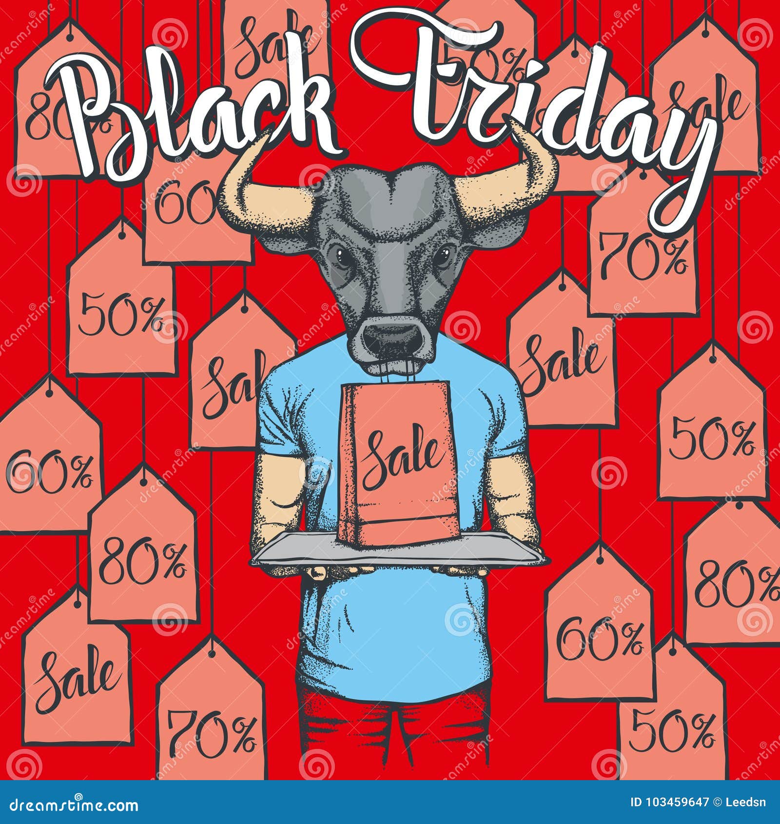 Vector Illustration of Bull on Black Friday Stock Vector - Illustration ...