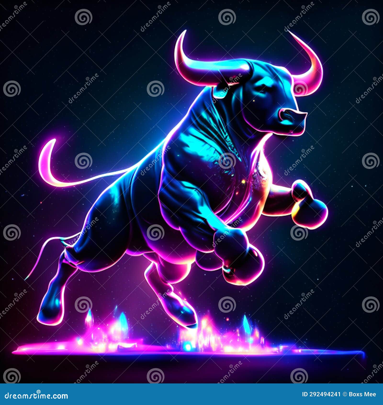 Vector Illustration of a Bull on a Dark Background with Neon Lights. AI ...