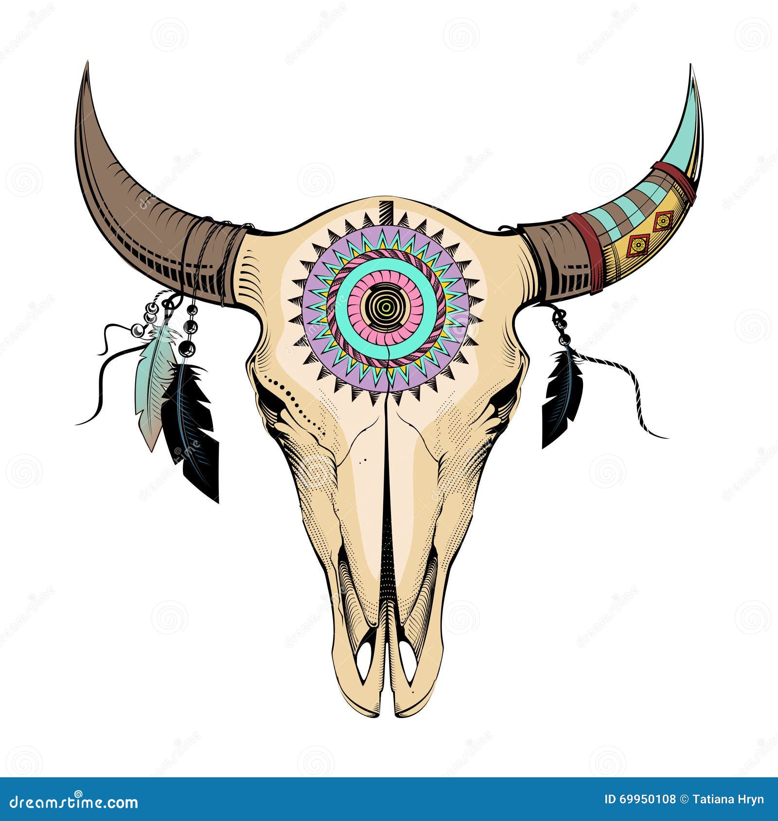Vector Illustration Bull Skull. Ethnic Style Stock Vector ...