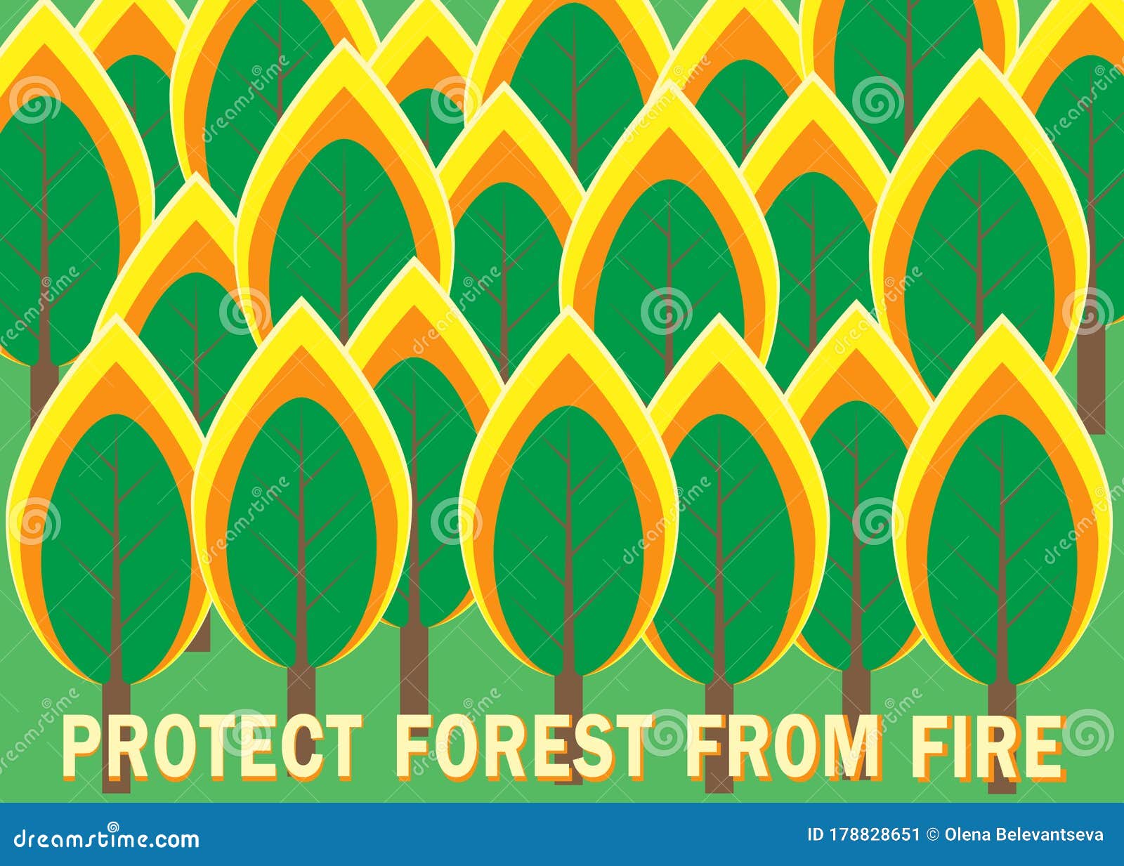Vector Illustration of a Burning Forest and the Text Protect the Forest ...