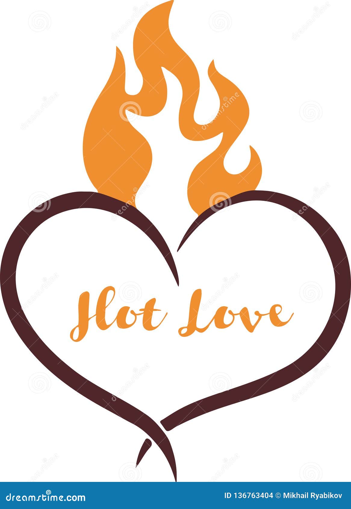 Vector Illustration with Burning Heart and Hot Love Wording Stock ...