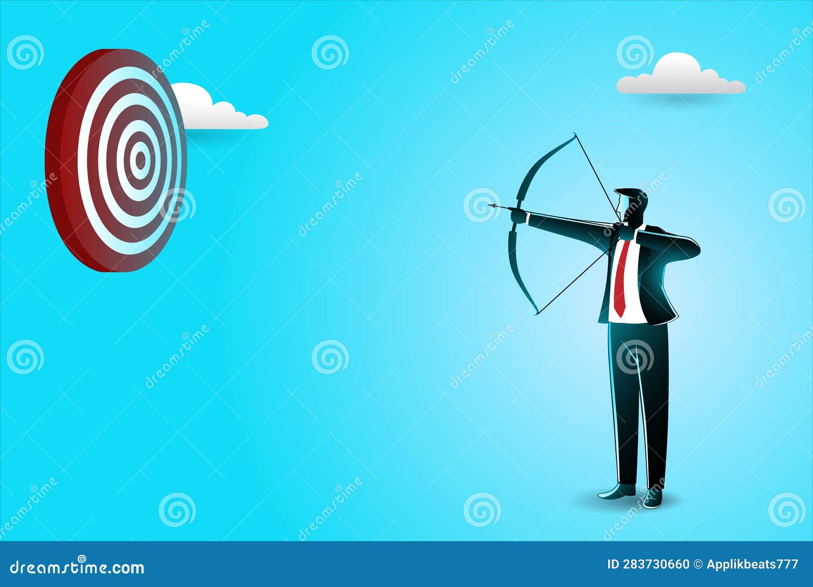 Vector Illustration of Business Concept, Businessman Aiming at Target ...