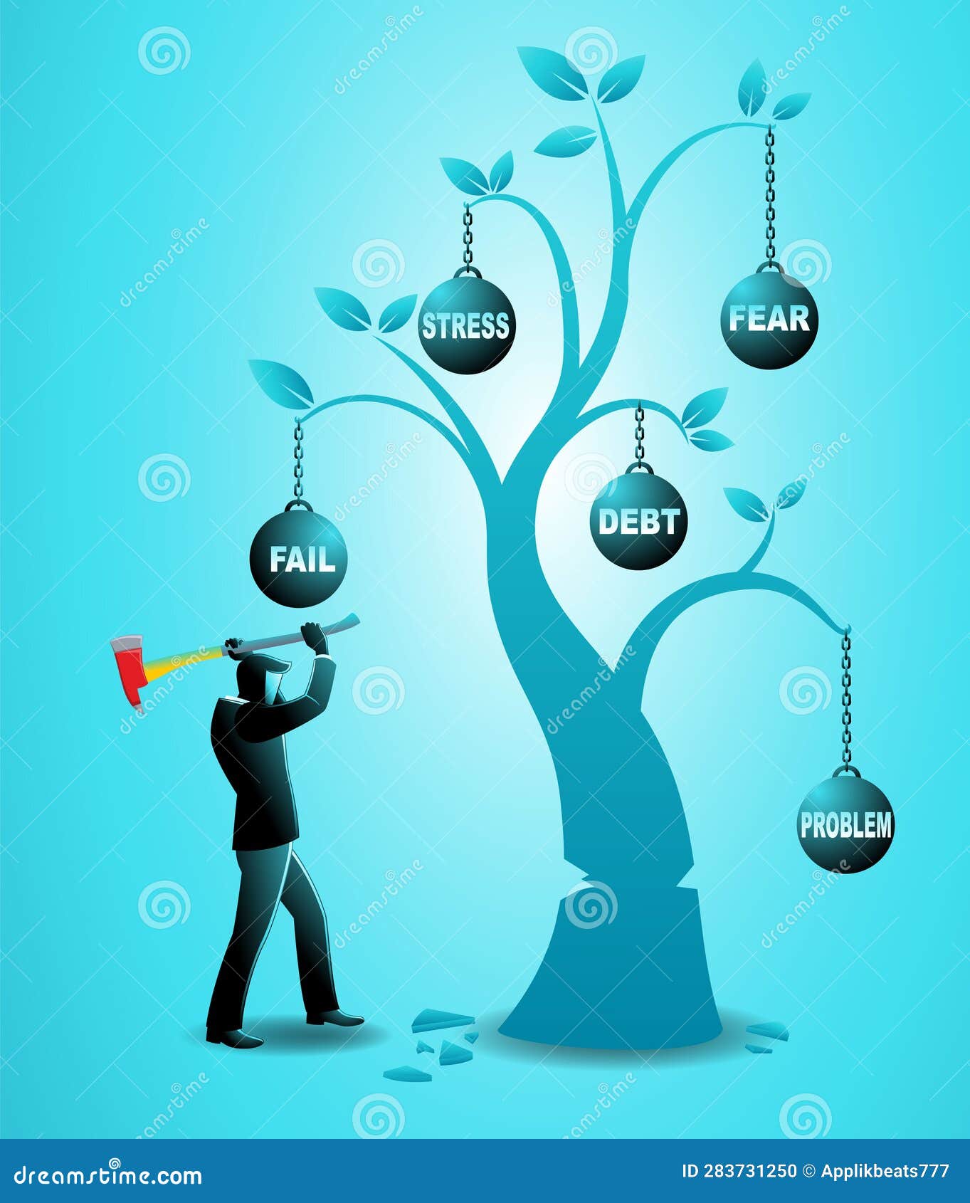 Vector Illustration of Business Concept, Businessman Chopping Down a ...