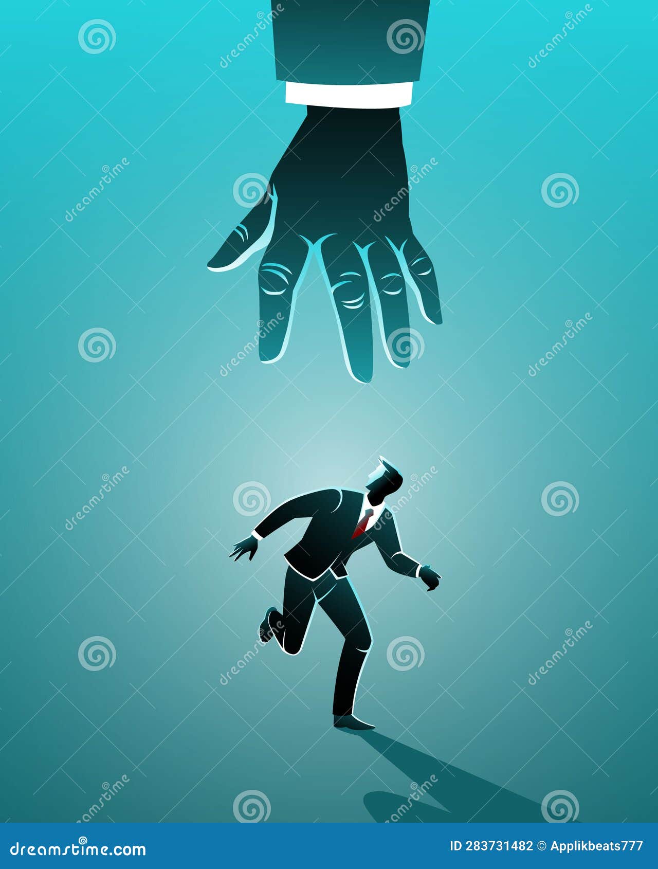 Vector Illustration of Business Concept, Businessman Runs from Big Hand ...