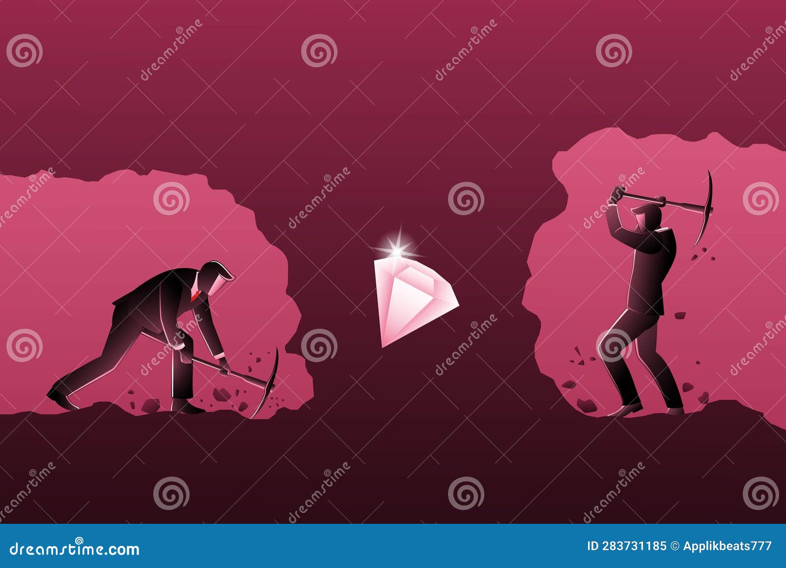 Vector Illustration of Business Concept, Businessmen Compete Dig for ...
