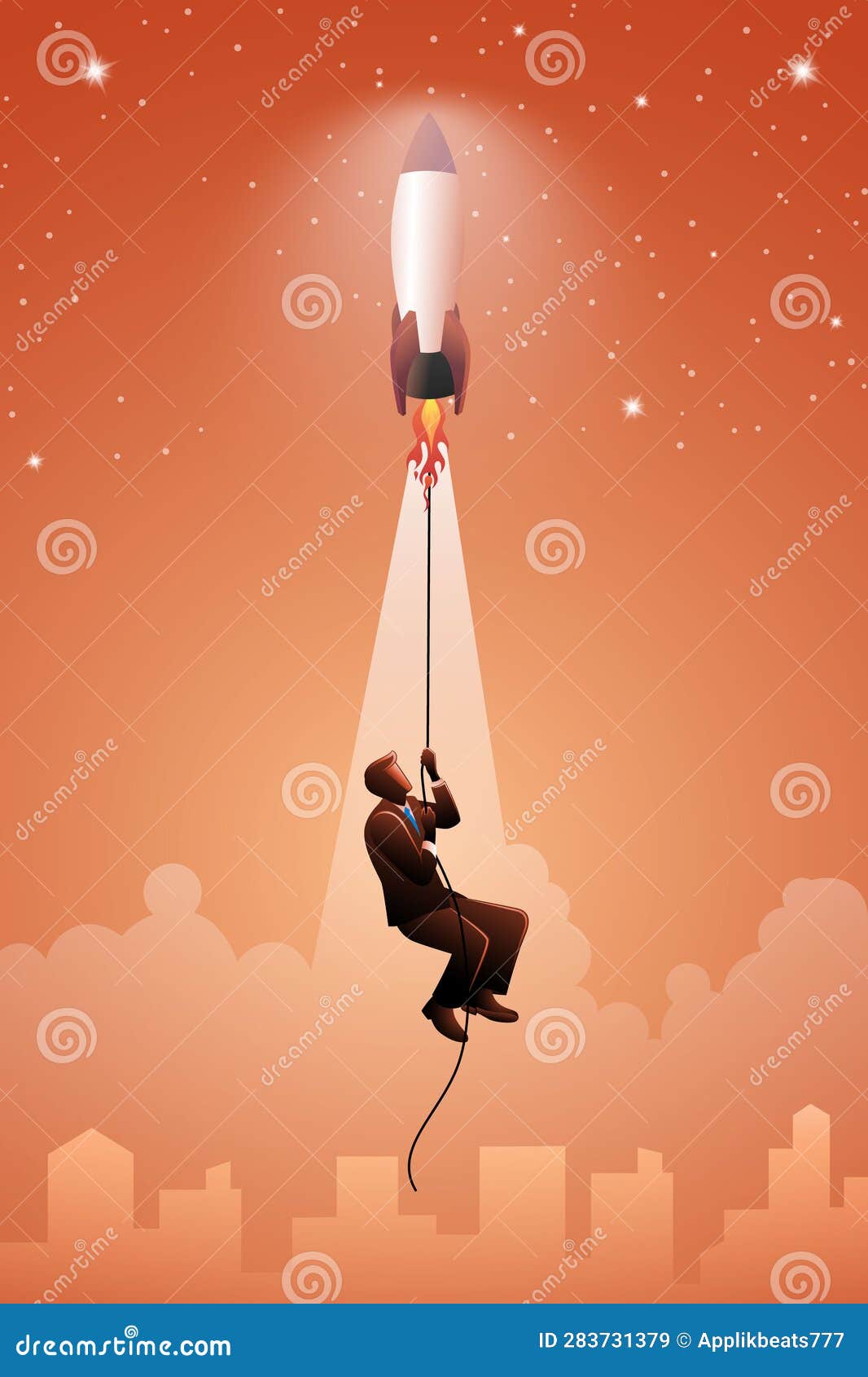 Vector Illustration of Business Concept, Rocket Launch with Businessman ...