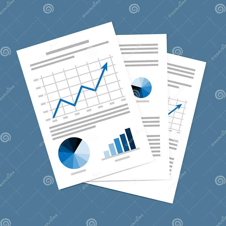 Vector Illustration of Business Documents on Blue Background Stock ...