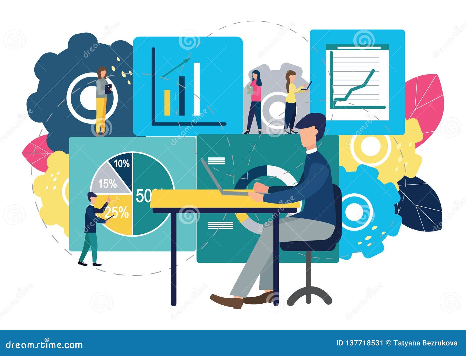 Vector Illustration of a Business, Employees Study Infographics ...