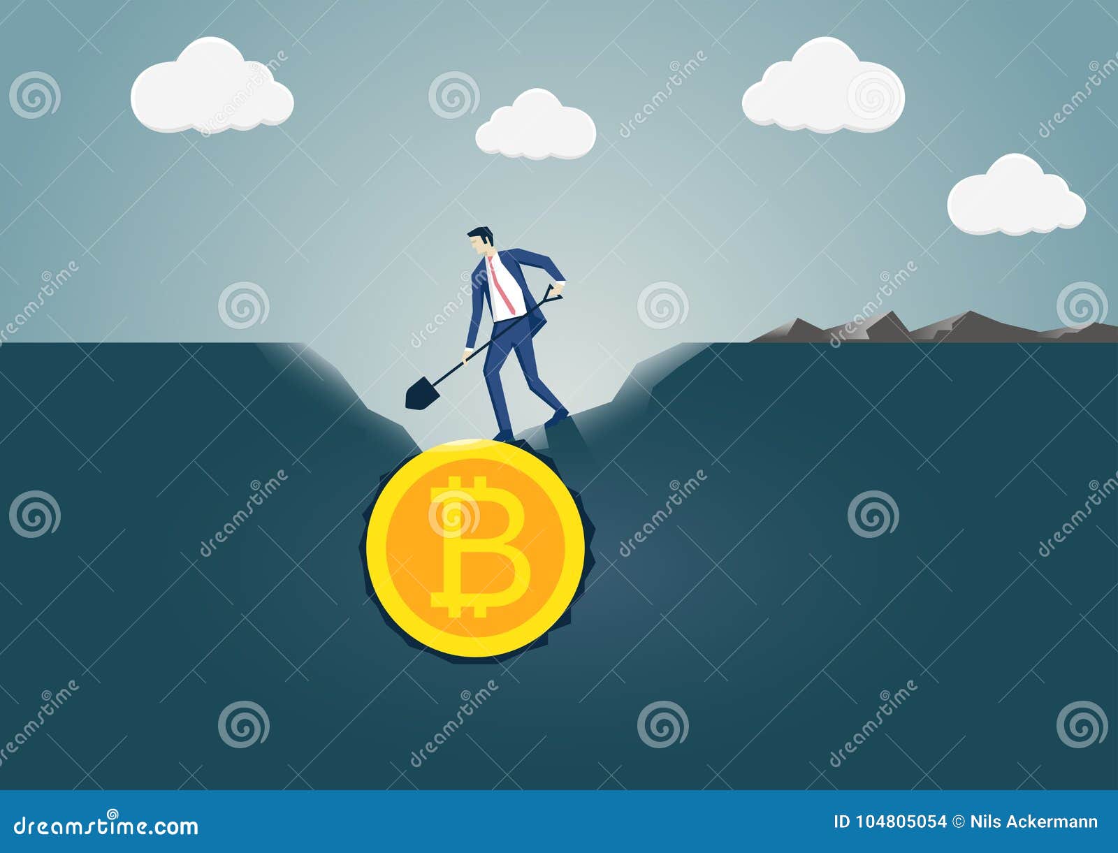 Vector Illustration of Business Man Digging and Discovering Bitcoin ...