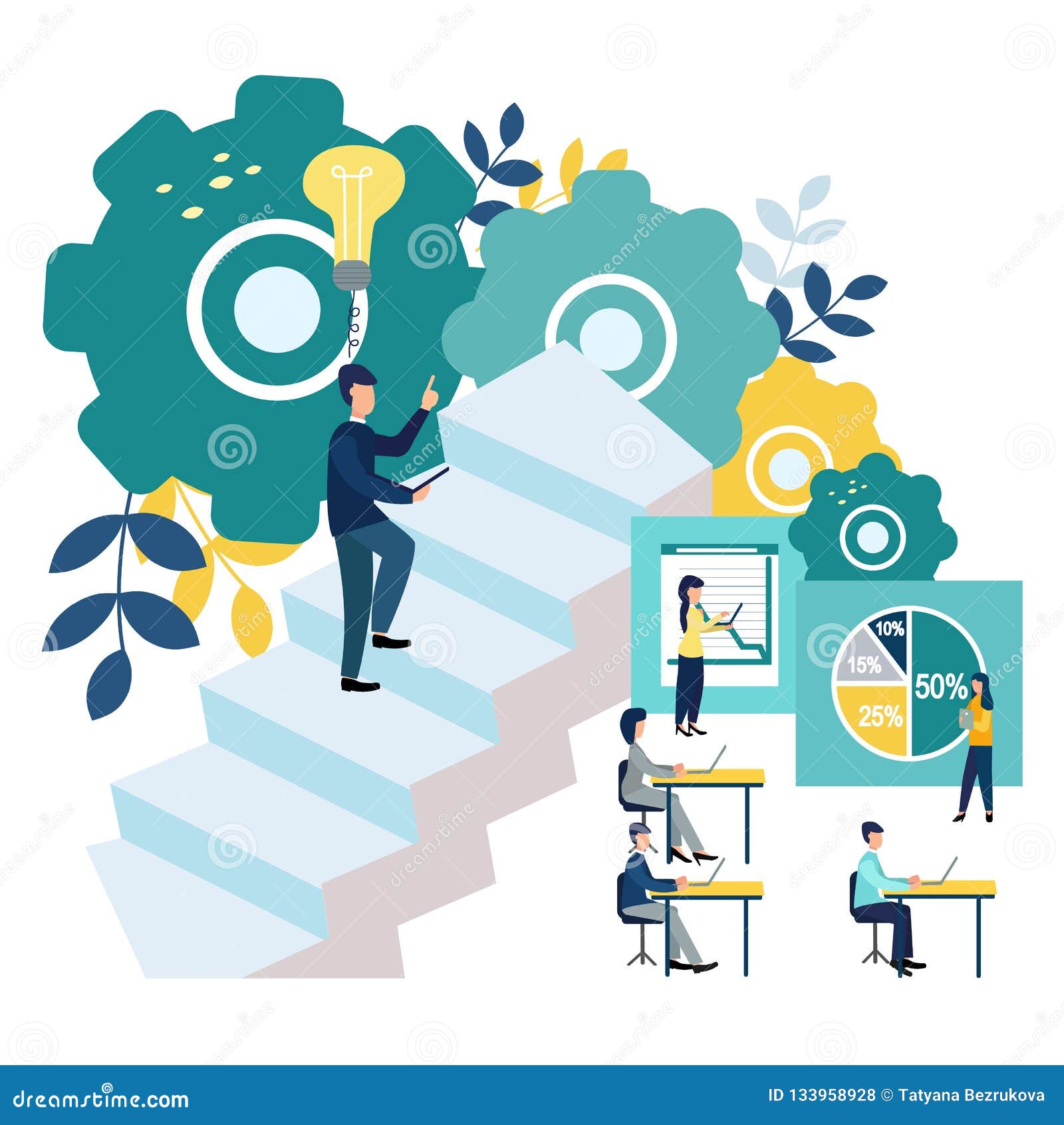 Vector Illustration of a Business, Office Workers Study Infographics ...