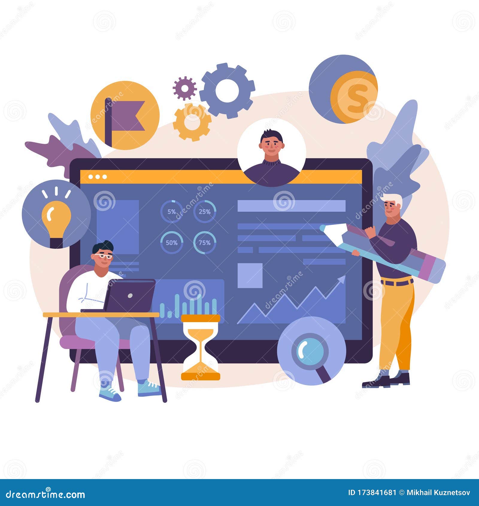 Vector Illustration of Business, Office Workers are Working with ...