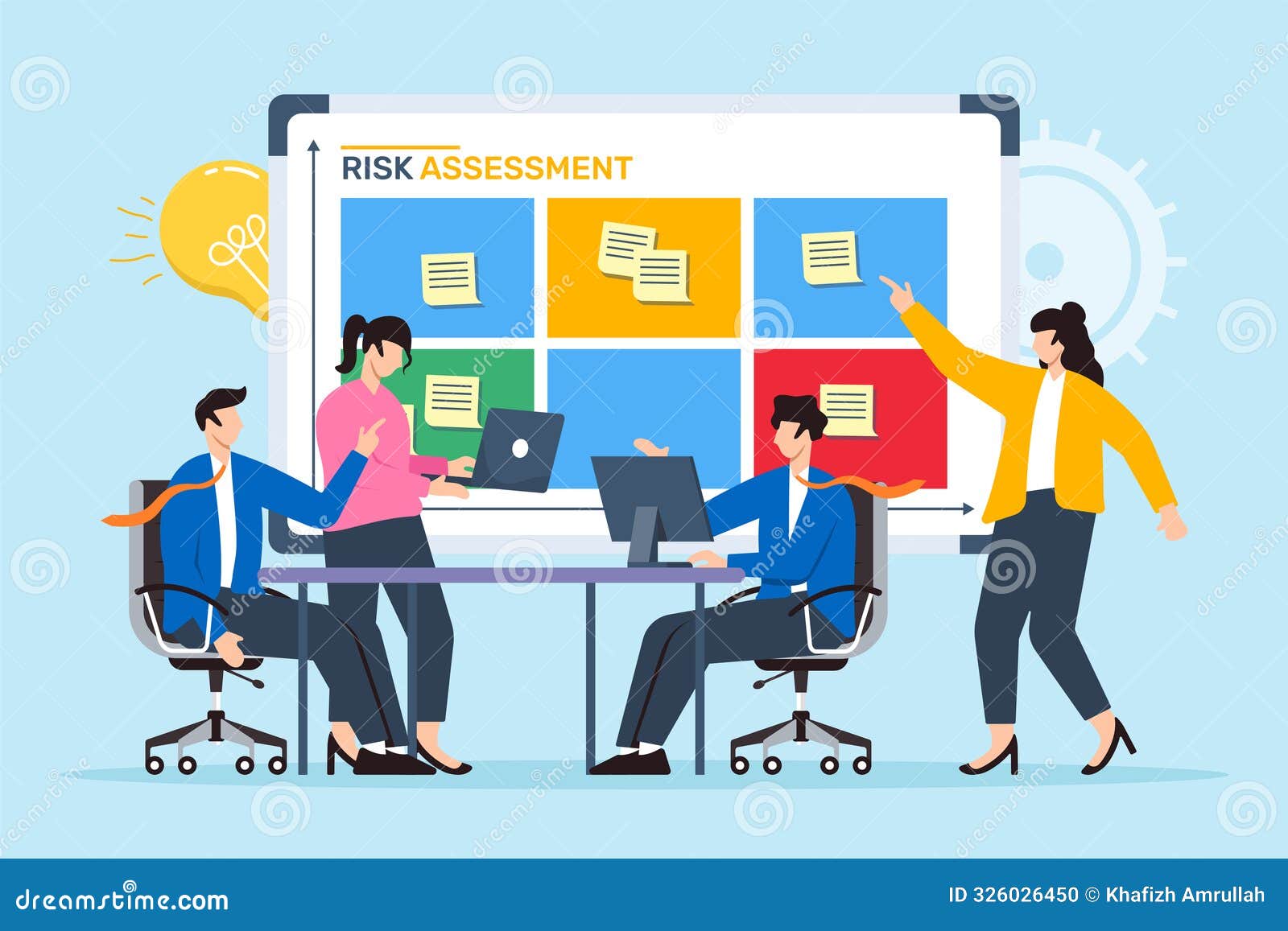 Vector Illustration of Business Team Conducting Risk Assessment with ...