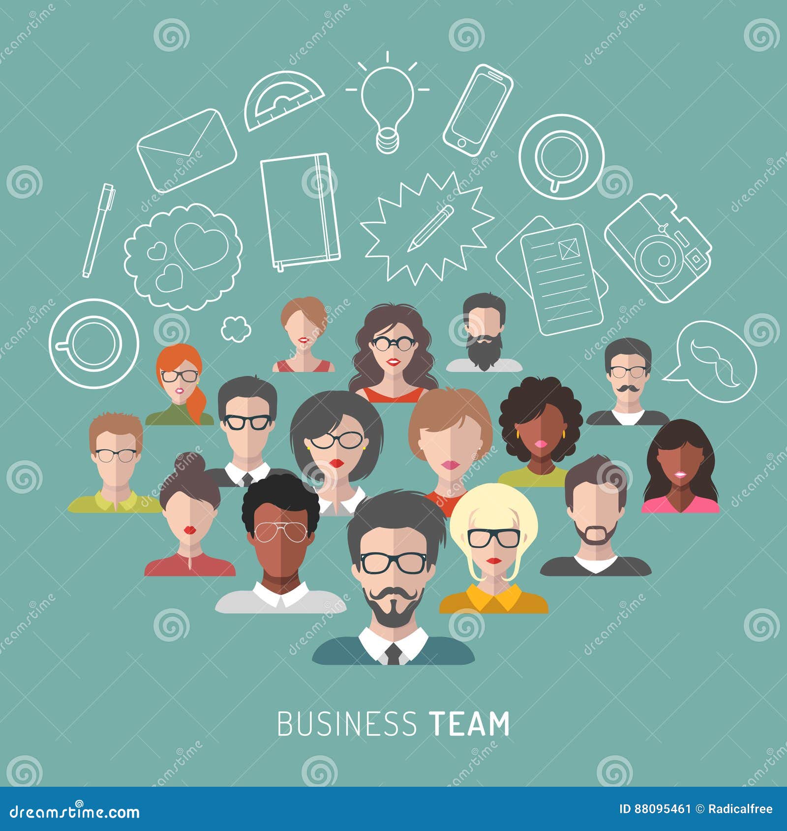 Vector Illustration of Business Team Management in Flat Style. Stock ...