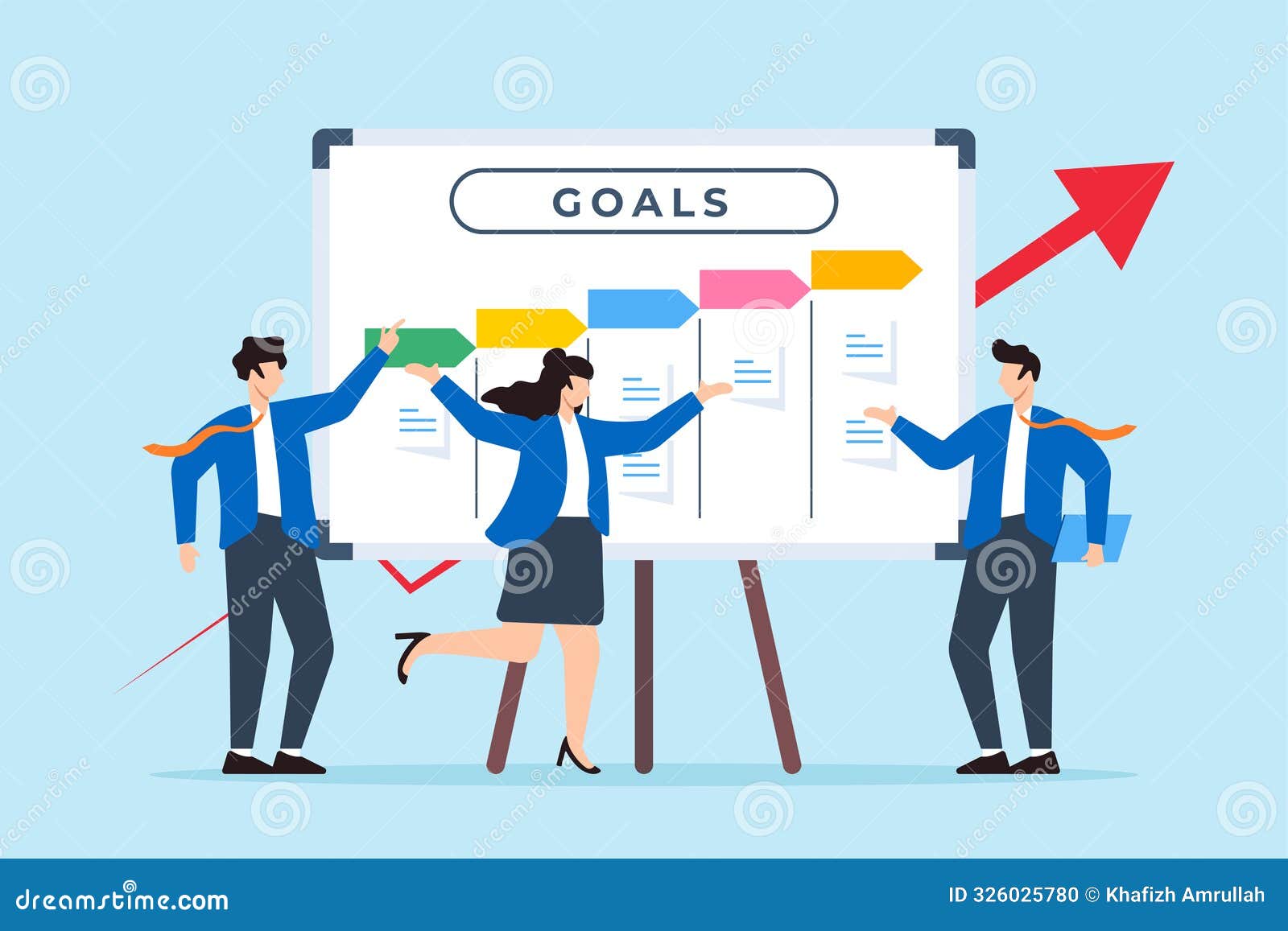 Vector Illustration of Business Team Setting Goals with Sticky Notes on ...
