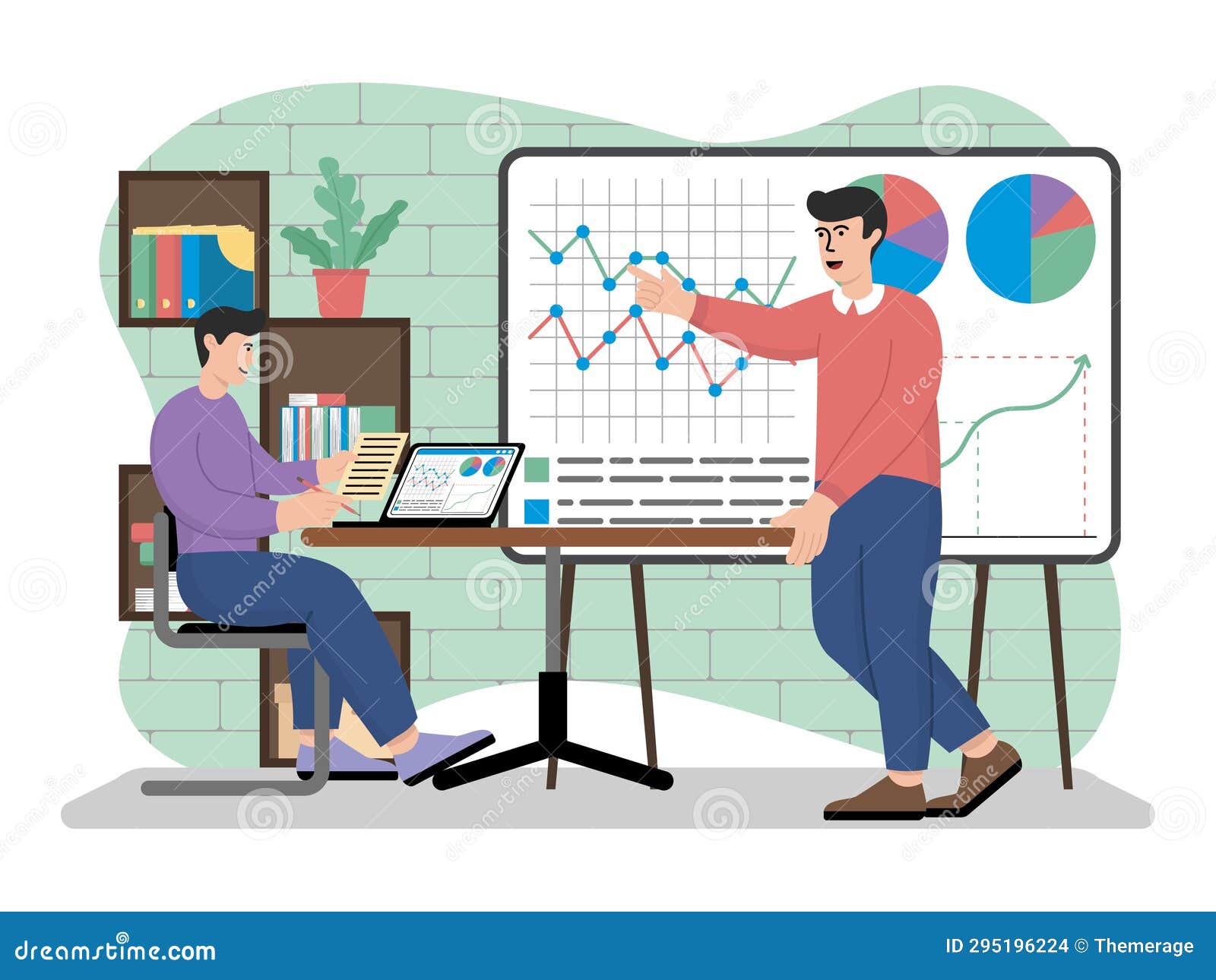 Vector Illustration of Business Team Studies Profitability and Monitors ...