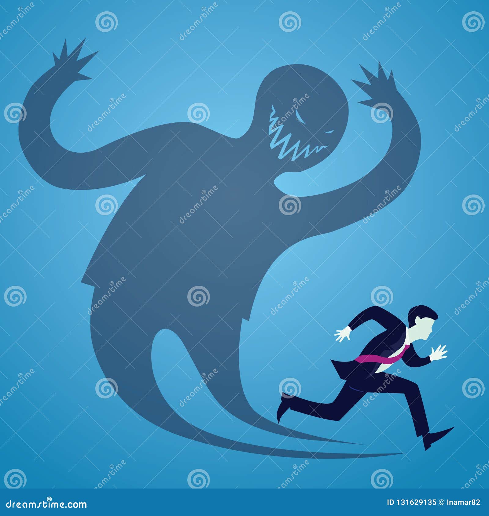 Vector Illustration Of Businessman Afraid Runaway From His Shadow ...