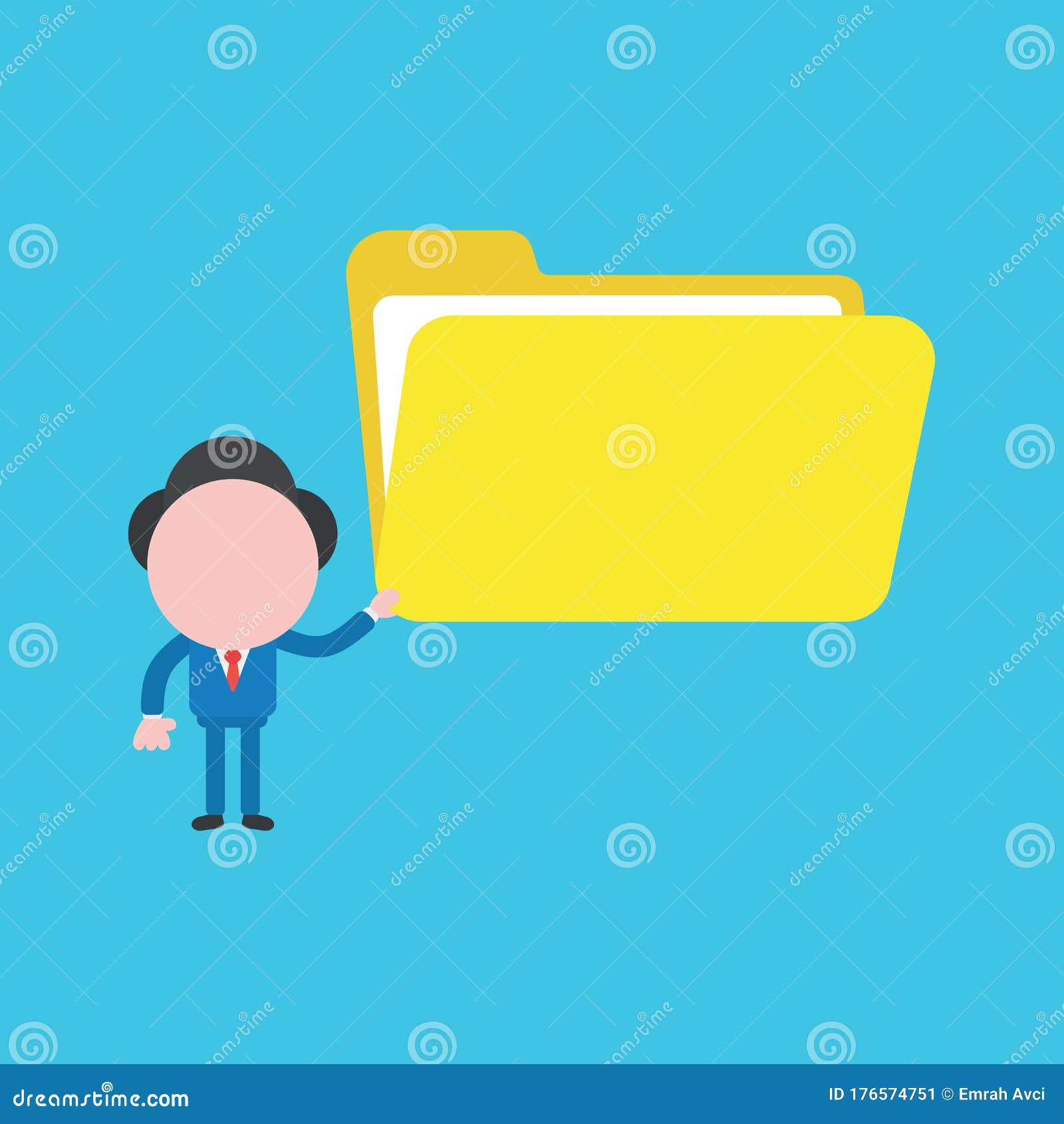 Vector Illustration of Businessman Character Holding Open File Folder ...