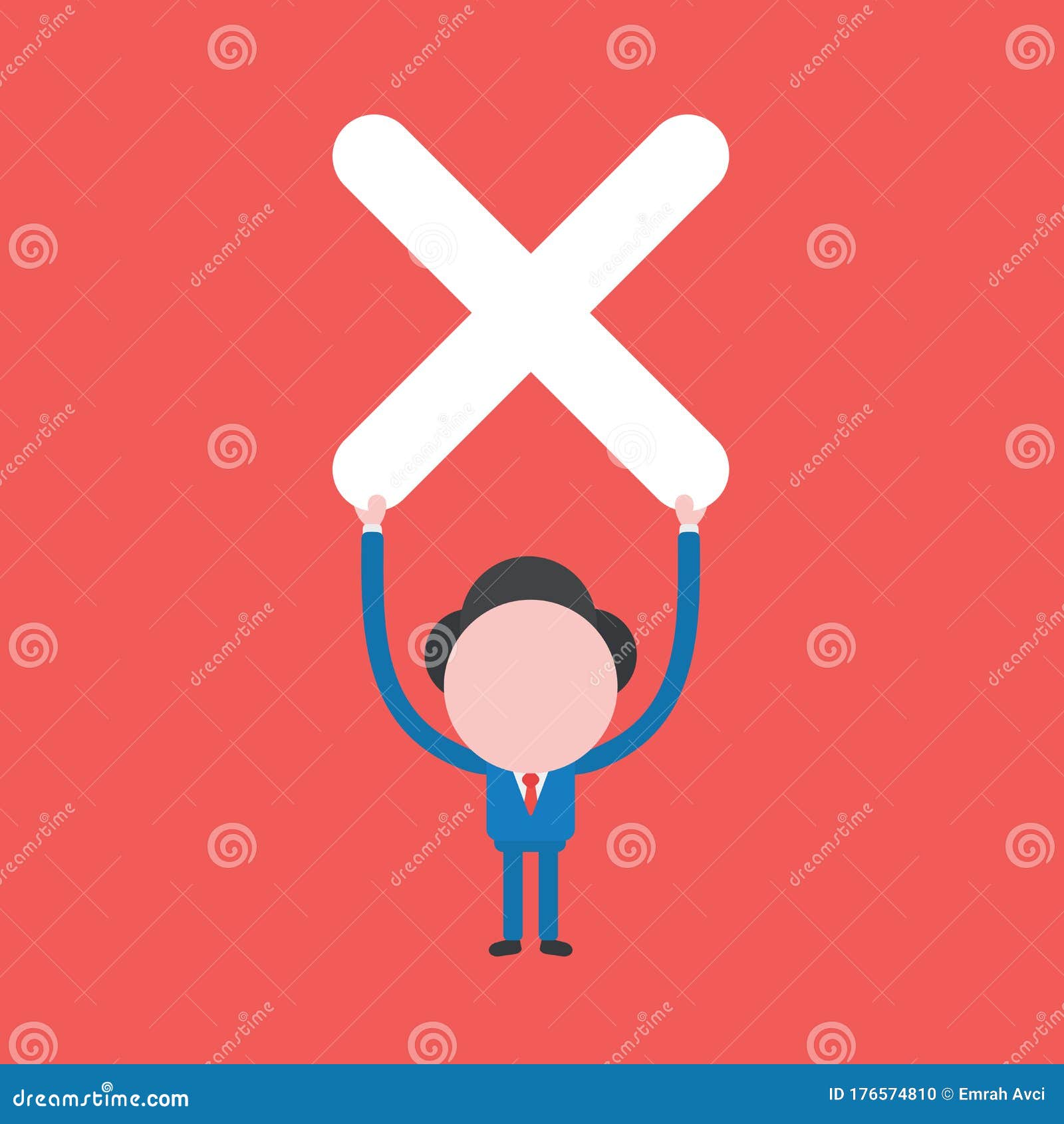 Vector Illustration of Businessman Character Holding Up X Mark Stock ...
