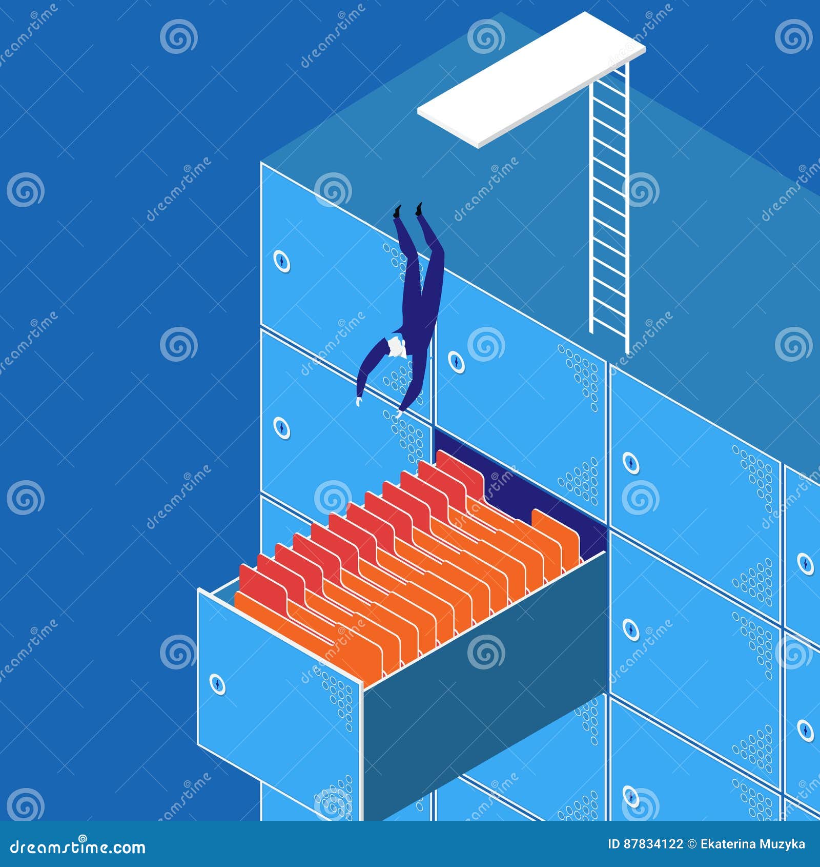 Vector Illustration of Businessman Diving into the Work Stock Vector ...