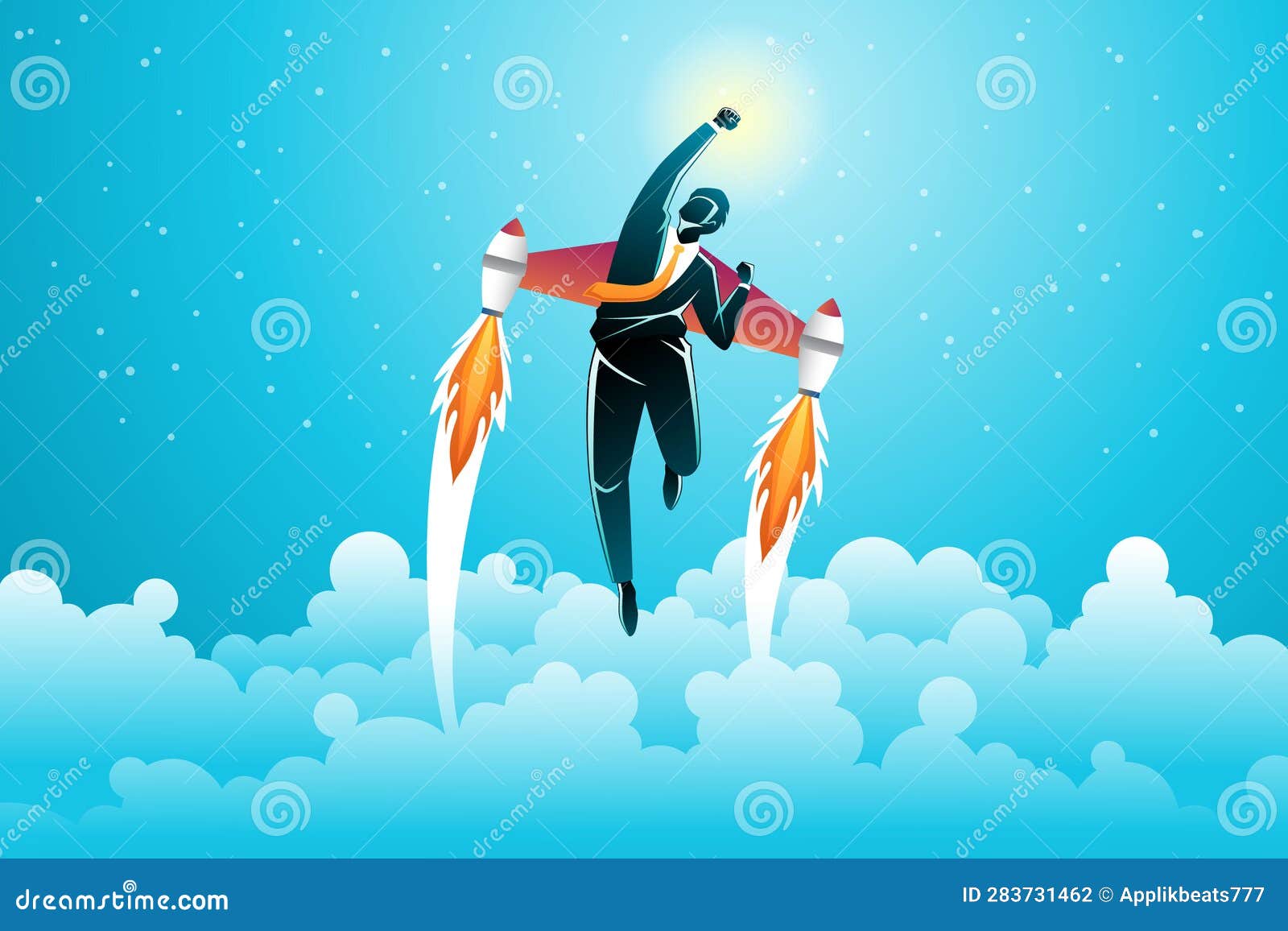 Vector Illustration of Businessman Flying with a Jet Backpack Stock ...