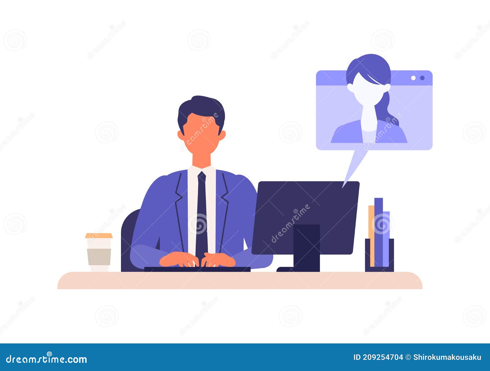 Vector Illustration of Businessman Having Communication Via ...