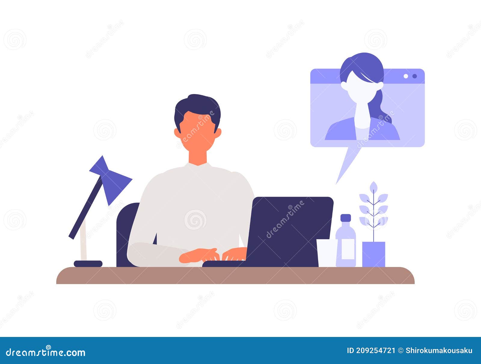 Vector Illustration of Businessman Having Communication Via ...