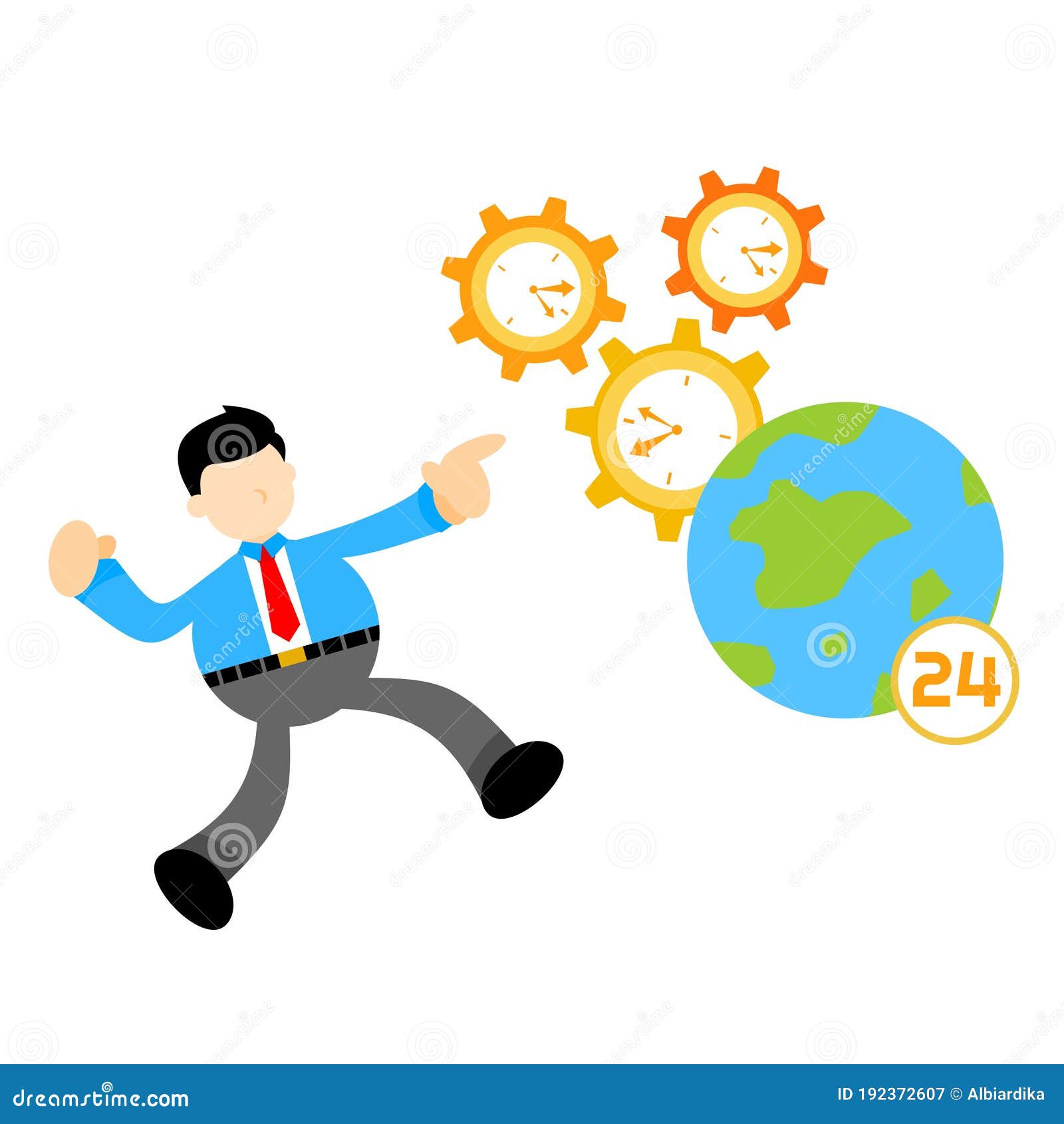 Businessman Worker World Globe Time Clock Zone Cartoon Doodle Flat ...
