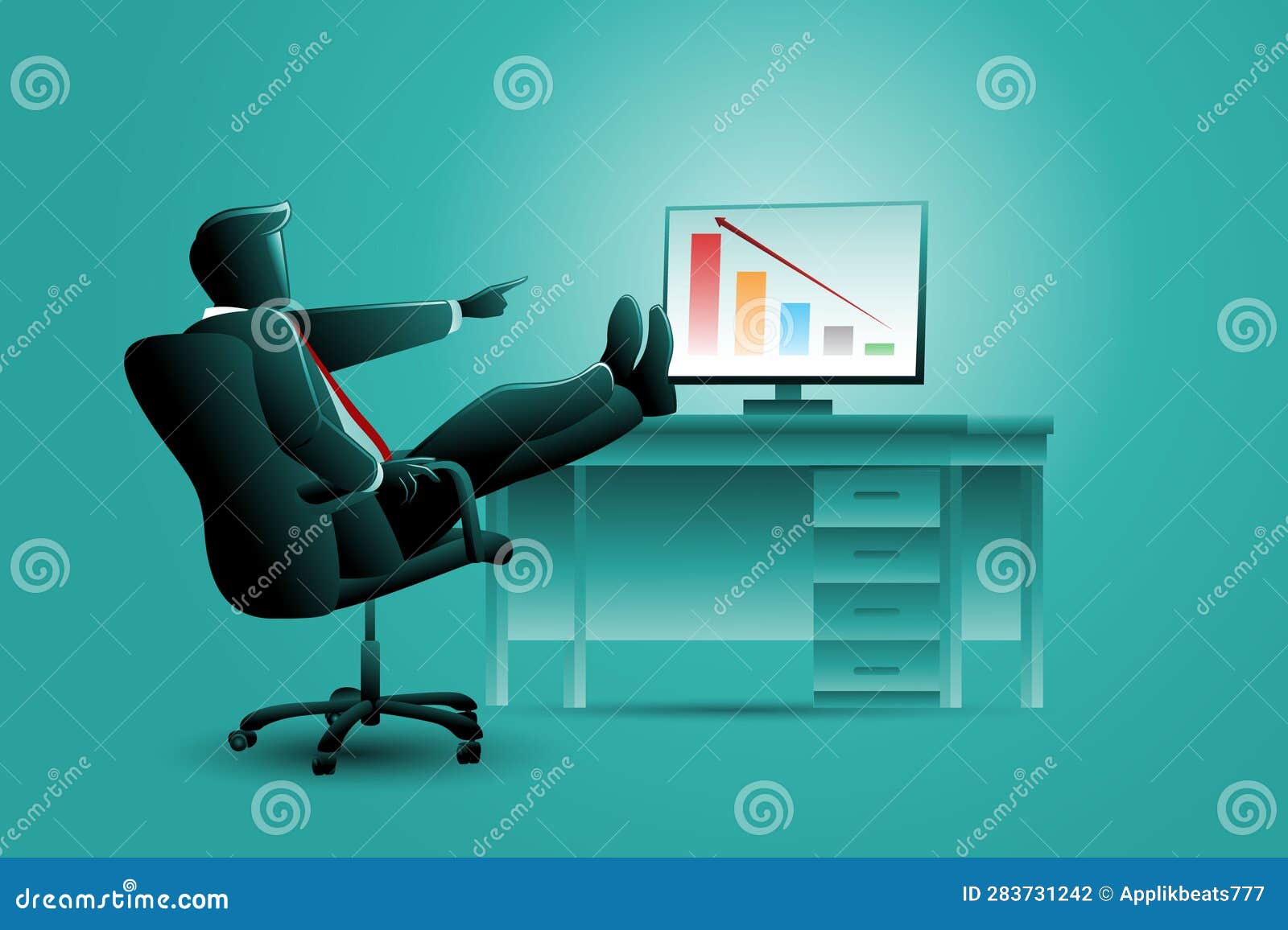 Vector Illustration of Businessman Put His Feet on Table while Pointing ...