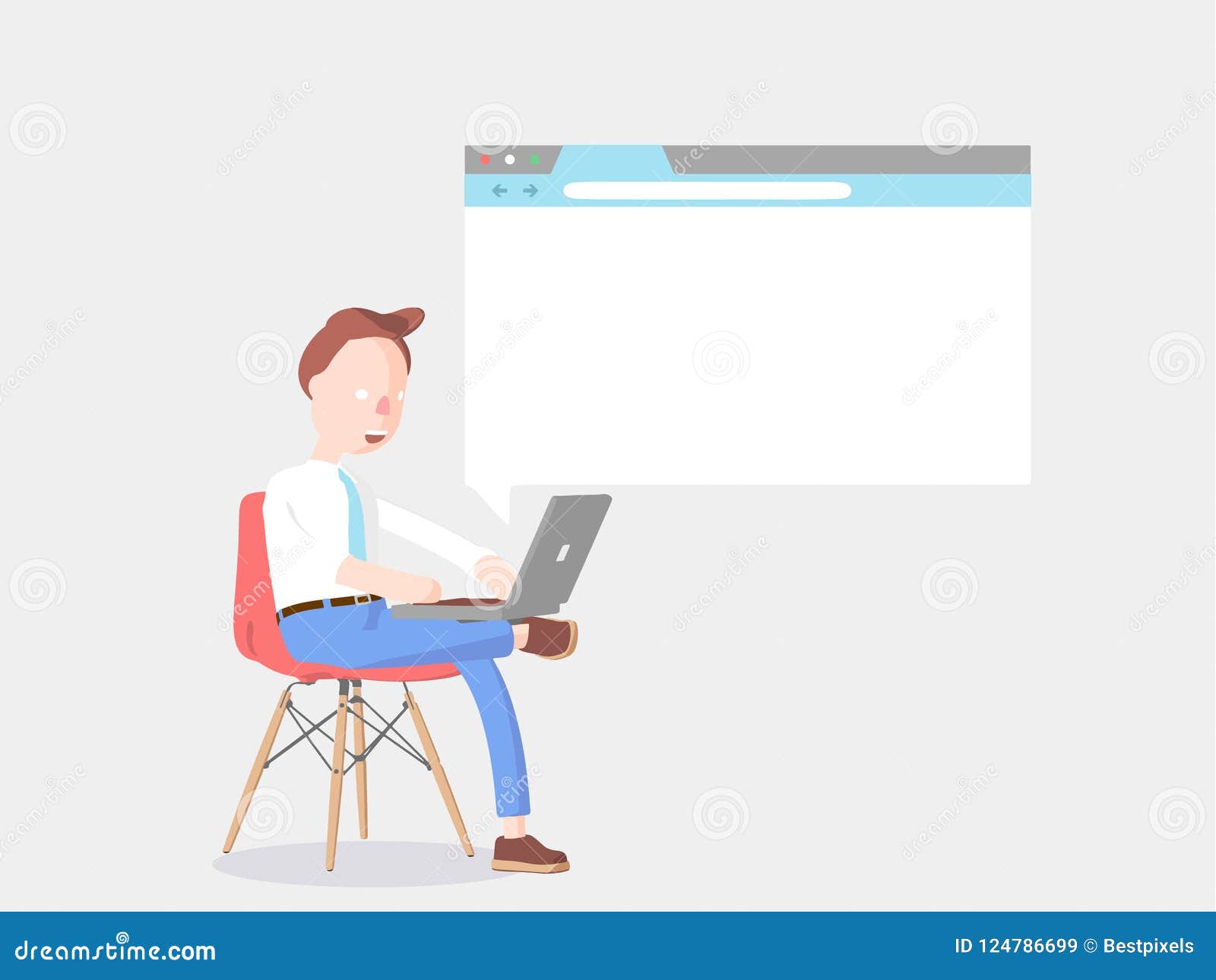 Vector Illustration. Businessman is Sitting in the Internet Browser ...