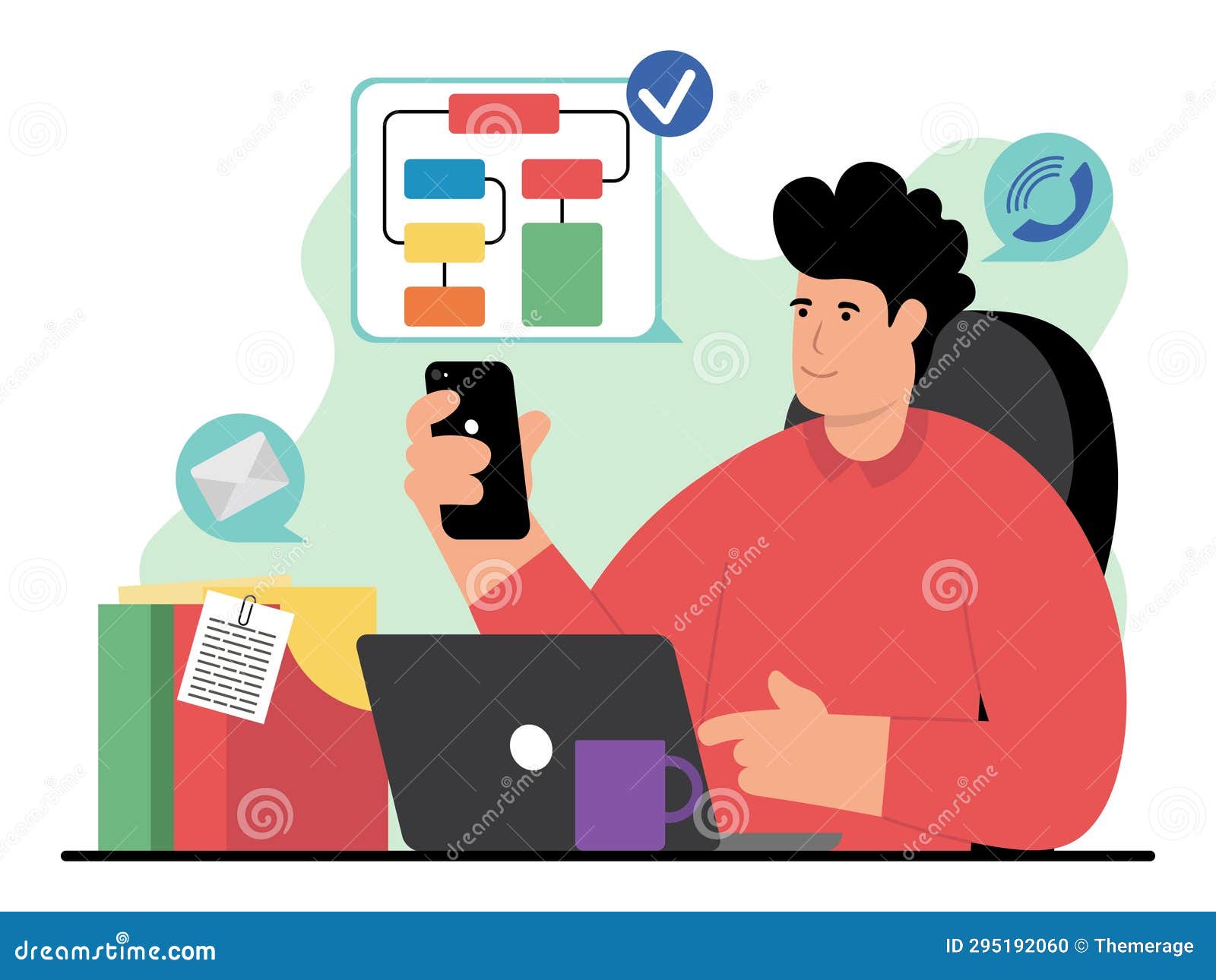 Vector Illustration with Businessman at Work in Work Progress Stock ...