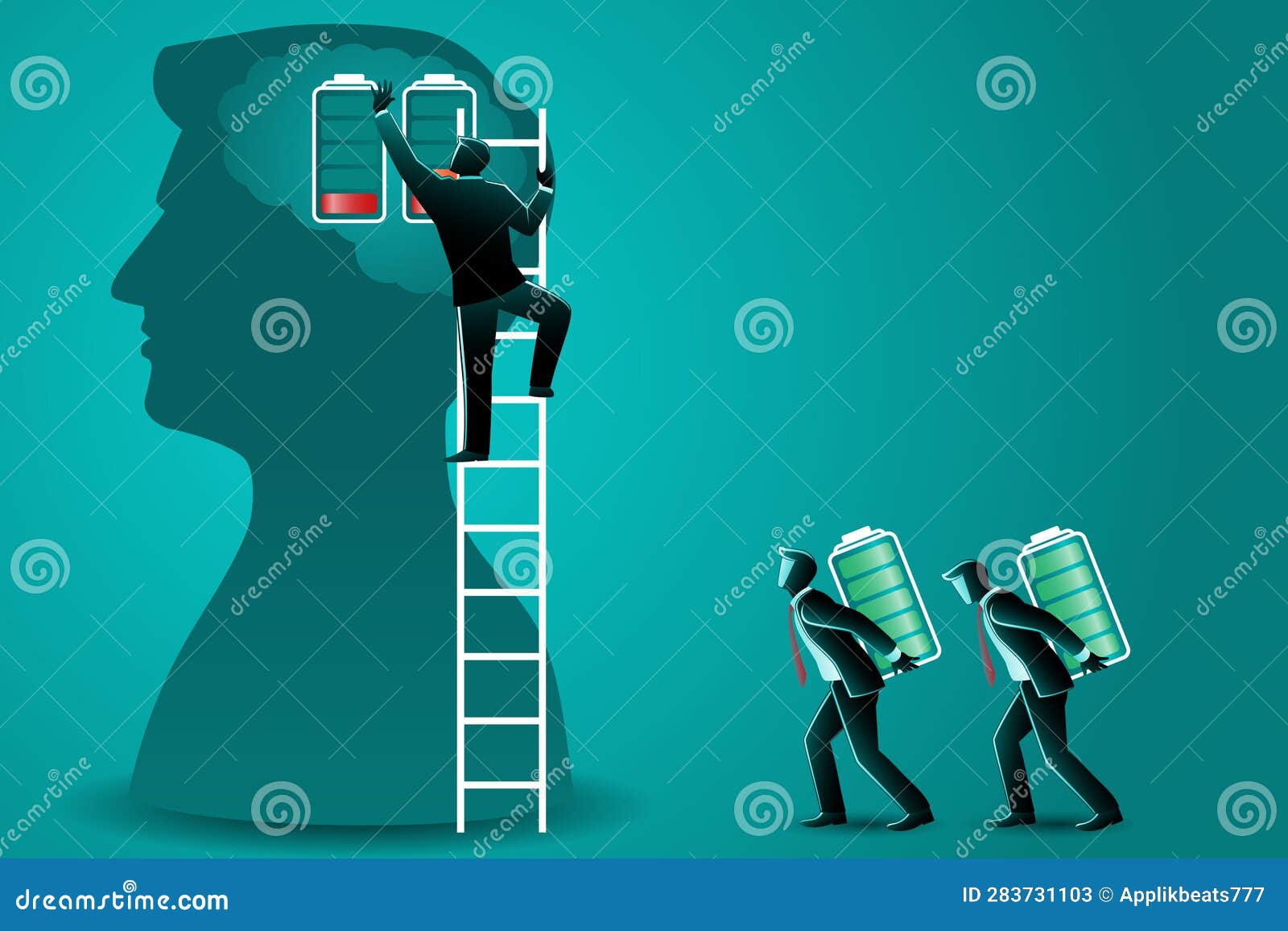 Vector Illustration of Businessmen Changing Low Batteries at Human ...
