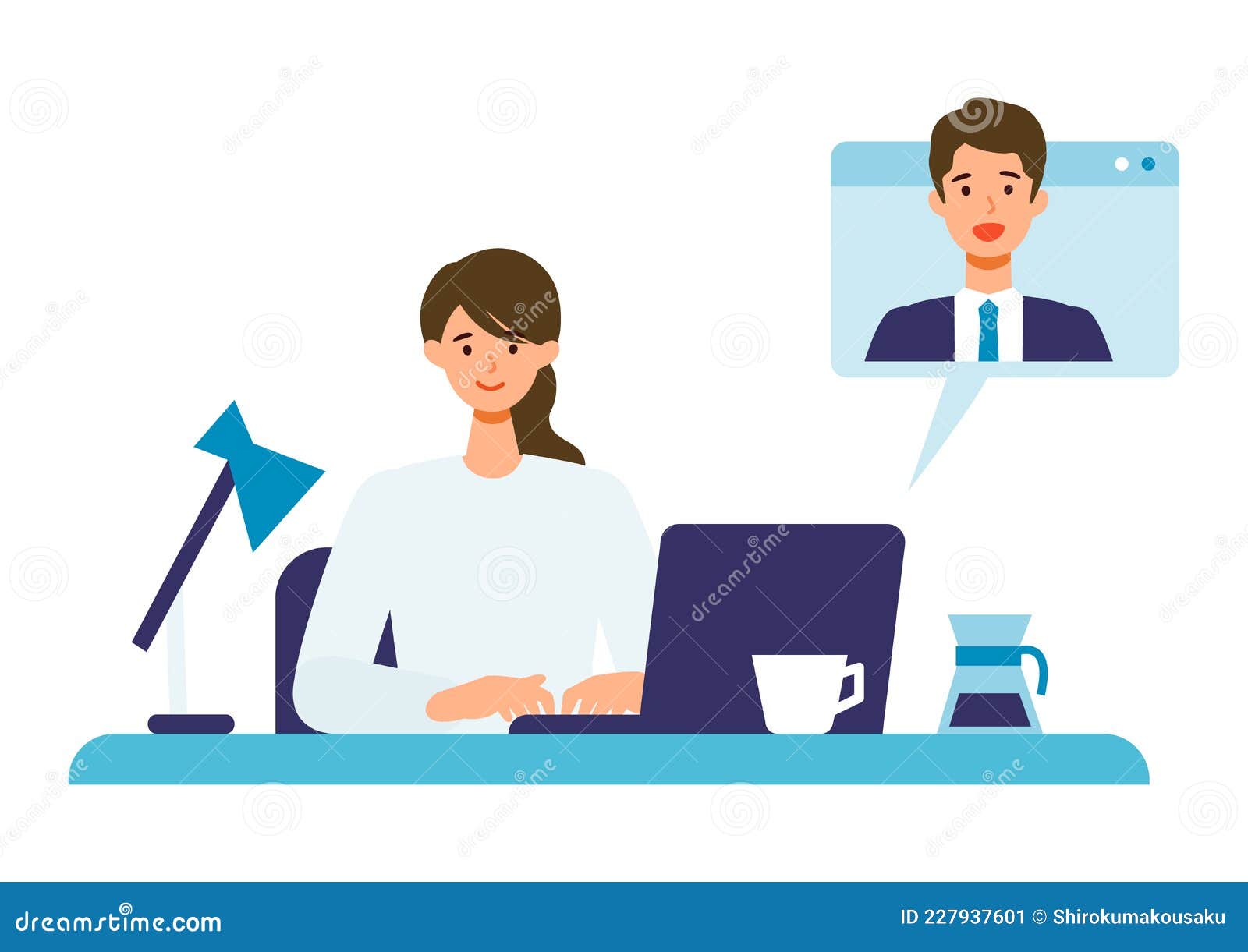 Vector Illustration of Businesswoman Having Communication Via ...