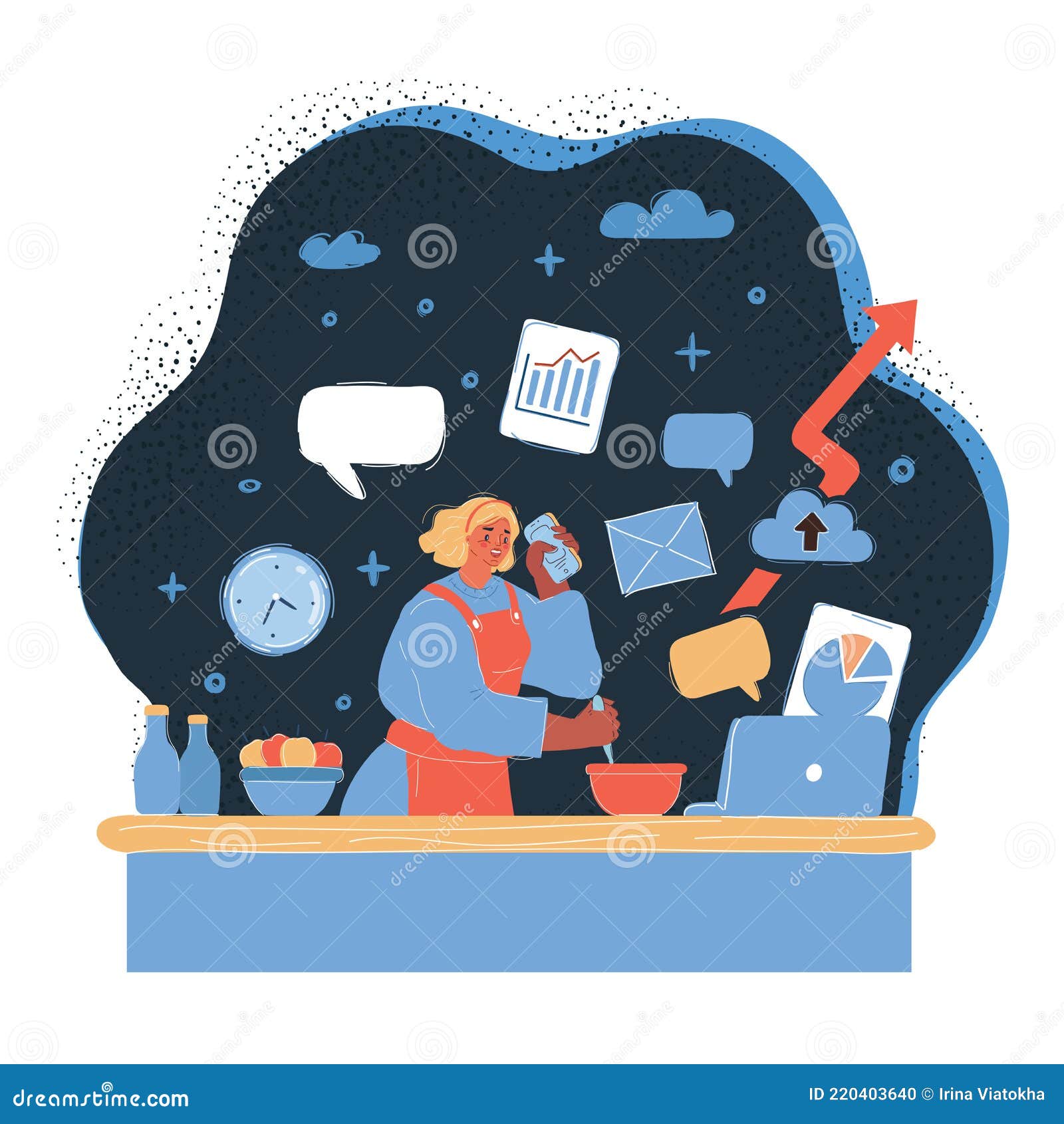 Vector Illustration of Busy Mother Doing Simultaneously Many Tasks ...