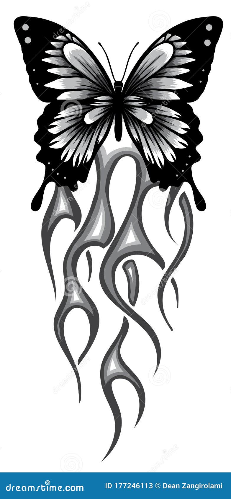 Monochromatic Vector Illustration of a Butterfly Made of Fire Stock ...