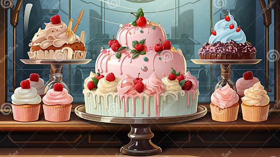 Vector Illustration of Cake Shop Stock Illustration - Illustration of ...