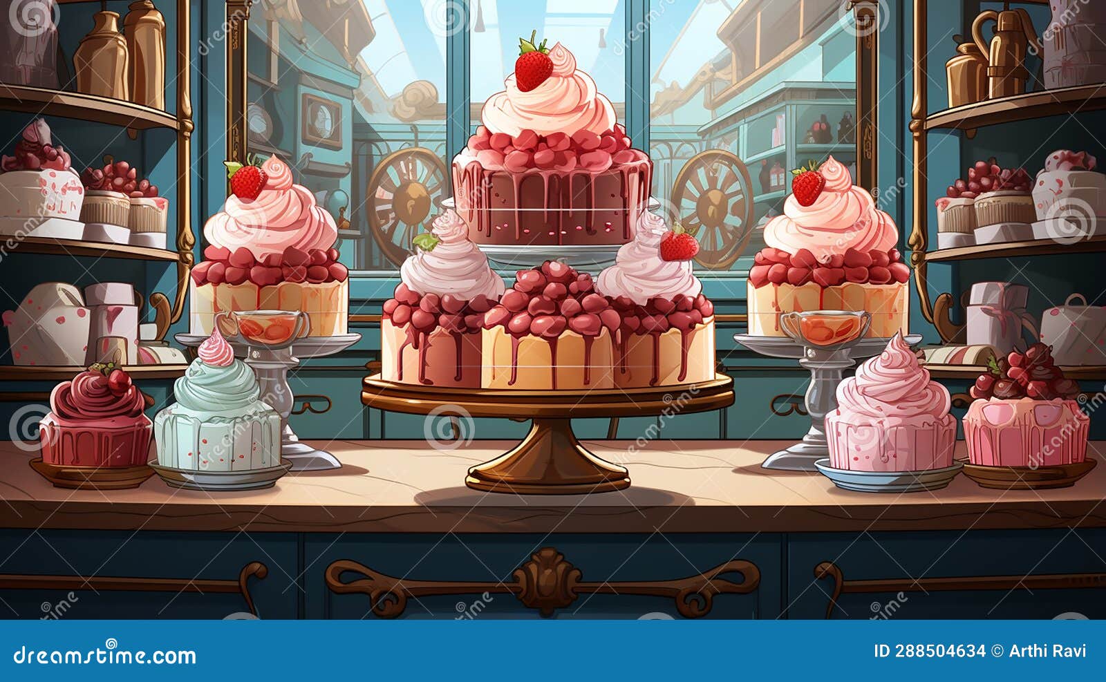 Vector Illustration of Cake Shop Stock Illustration - Illustration of ...