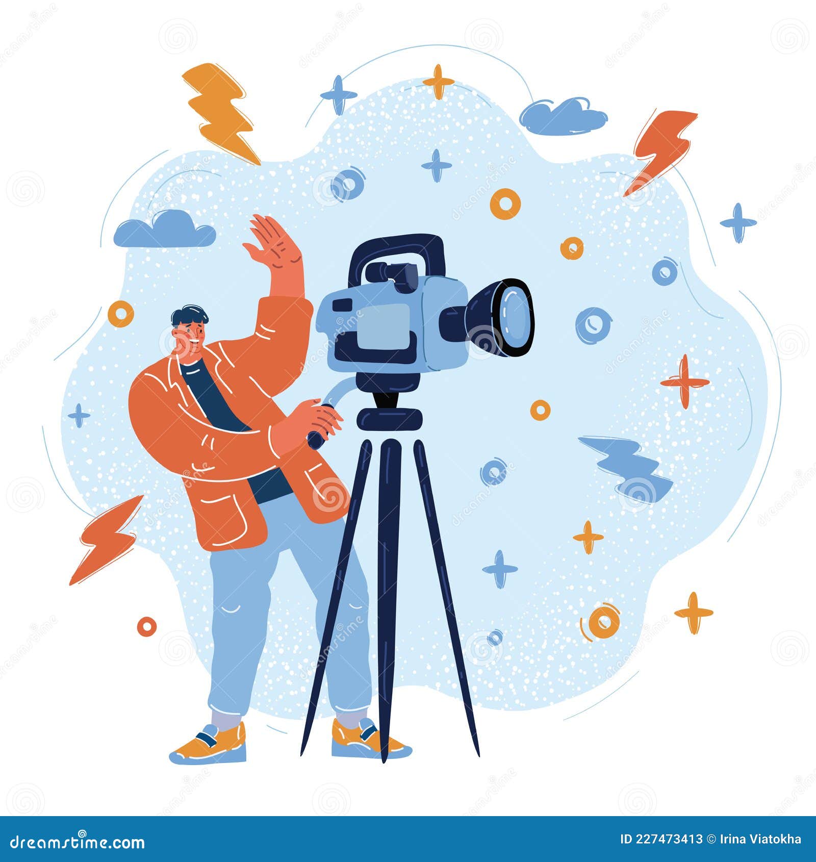 Vector Illustration of Cameraman Broadcasting Filming Event. Stock ...