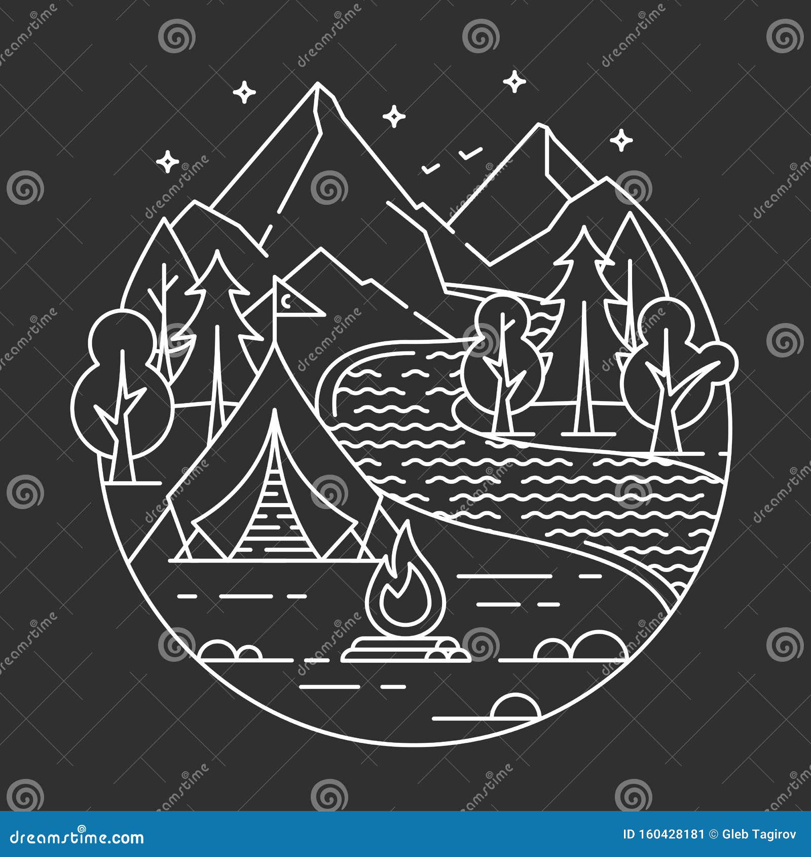 Camping in a forest. stock vector. Illustration of sign - 160428181