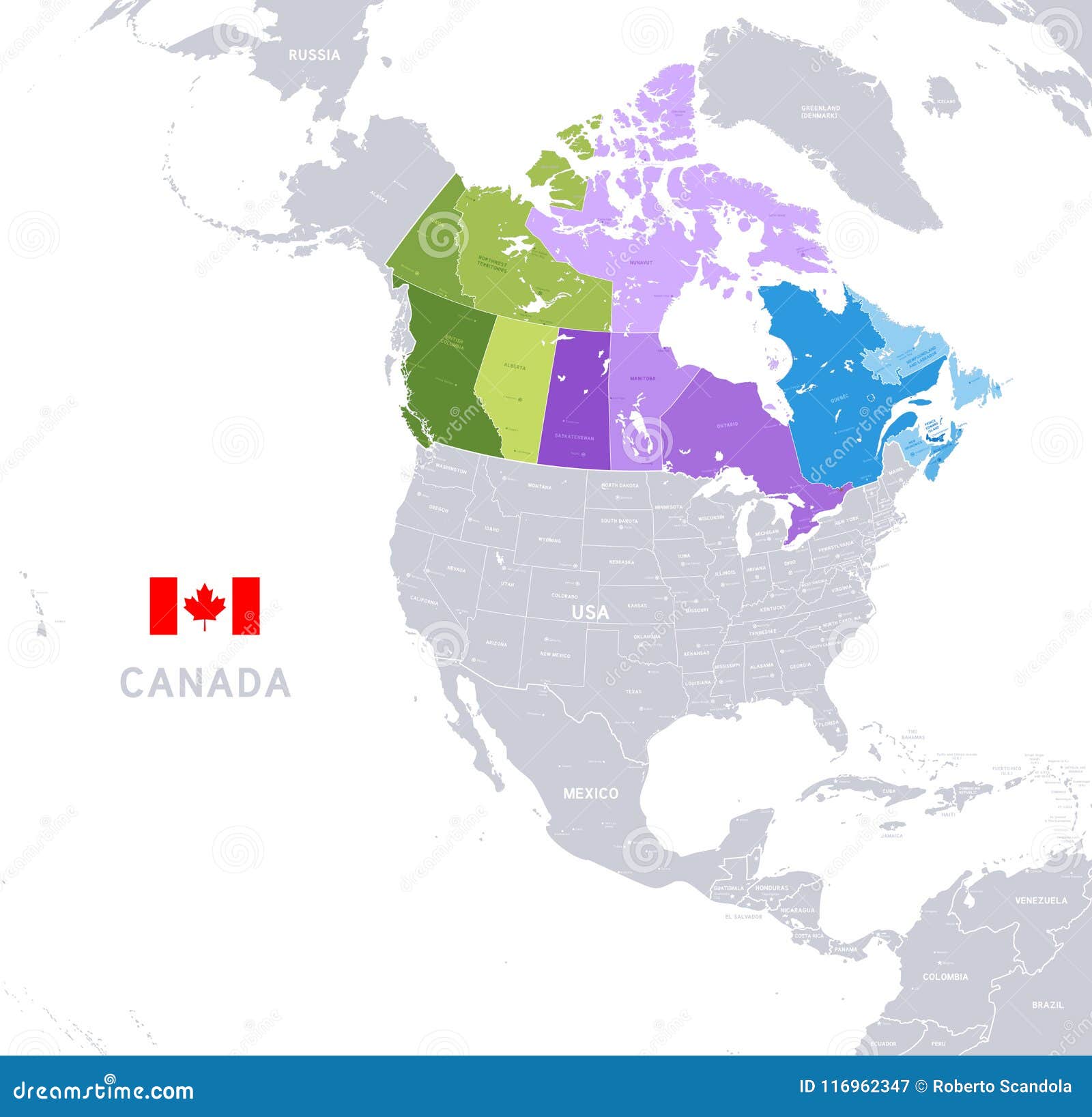 Colorful Canada Political Map With Clearly Labeled, Separated Layers ...
